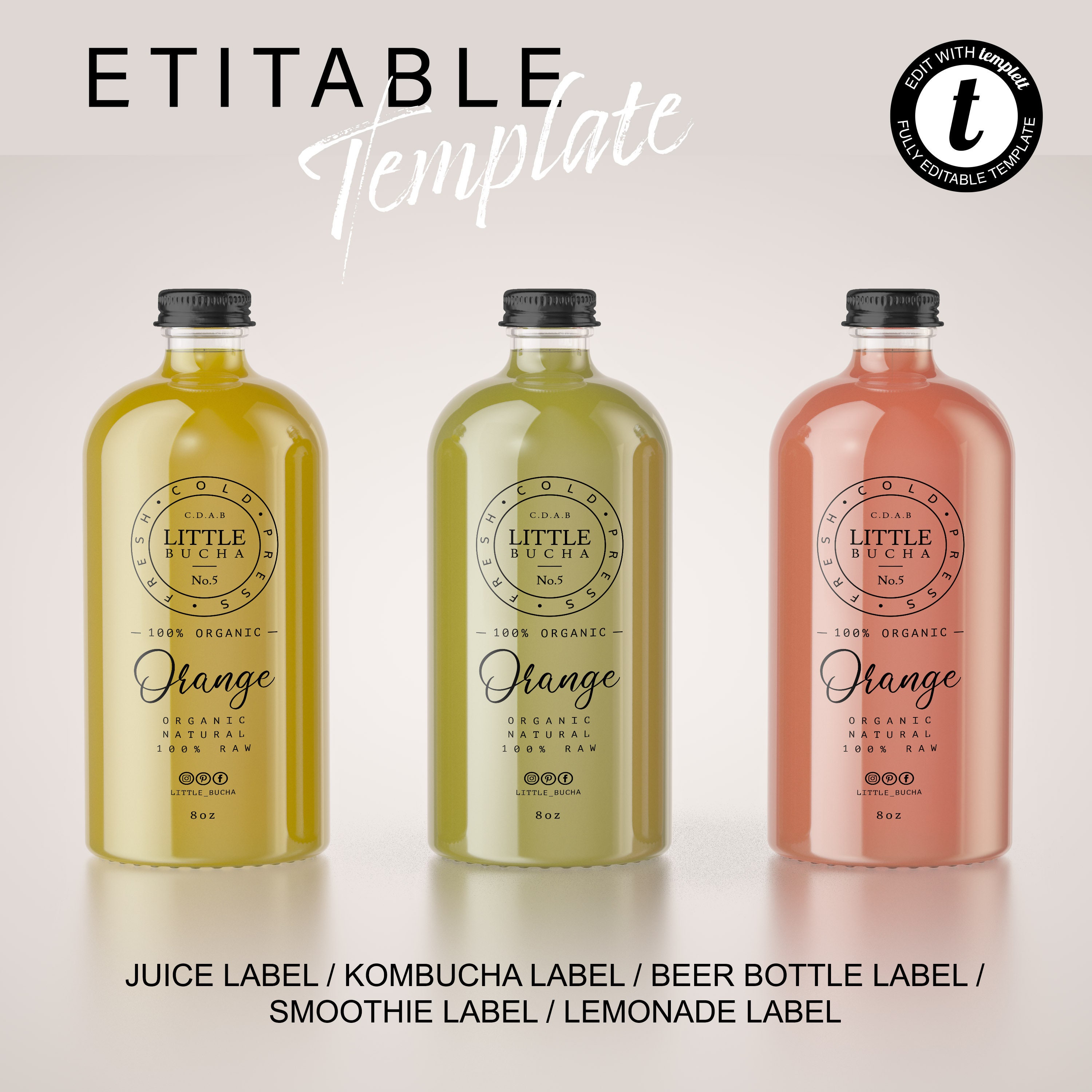 Editable Juice Bottle Label Template, Cold Pressed Label Design ...