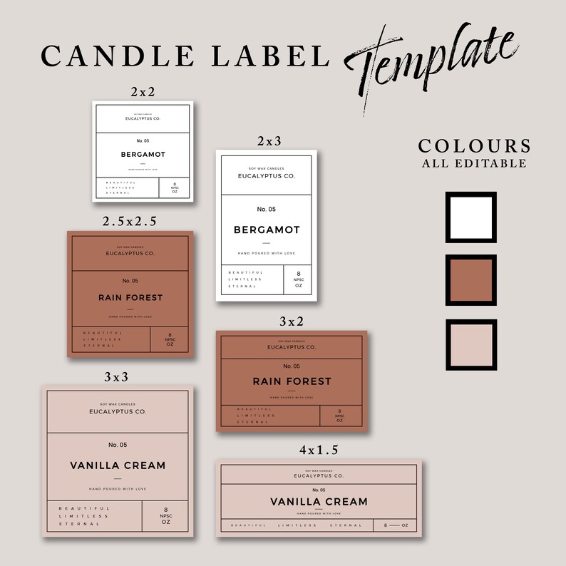 Editable Candle Label Template, Custom Jar Sticker, Product Packaging ...