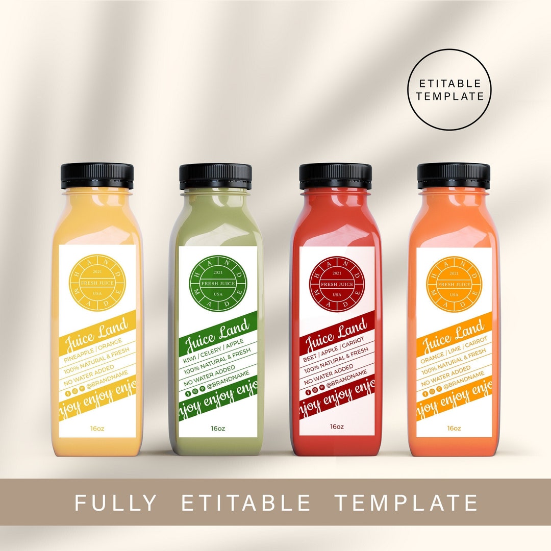 Editable Juice Bottle Label Template, Cold Press Bottle Label, Smoothie ...
