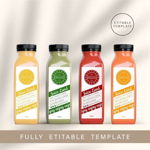 Editable Juice Bottle Label Template Lemonade Label DIY | Etsy