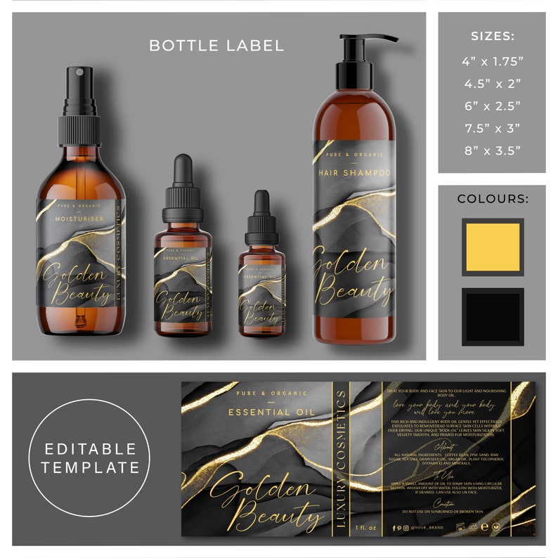 Editable Cosmetic Product Label Templates Luxury Skincare - Etsy