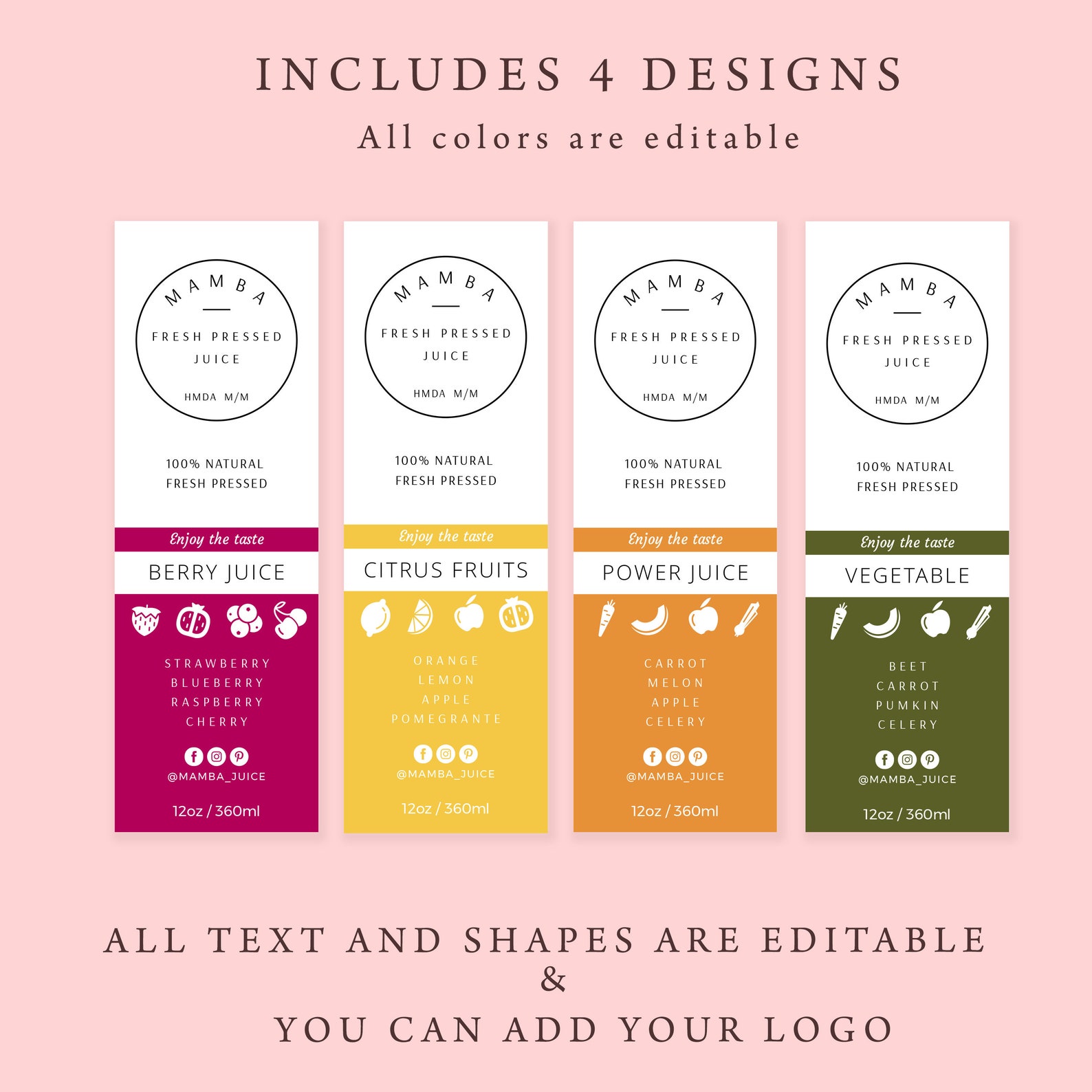 Editable Juice Label Template Printable Smoothie Bottle Label - Etsy Canada