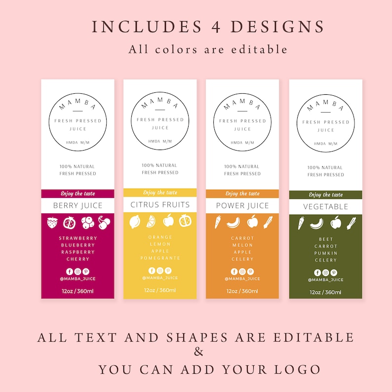 Editable Juice Label Template Printable Smoothie Bottle Label | Etsy