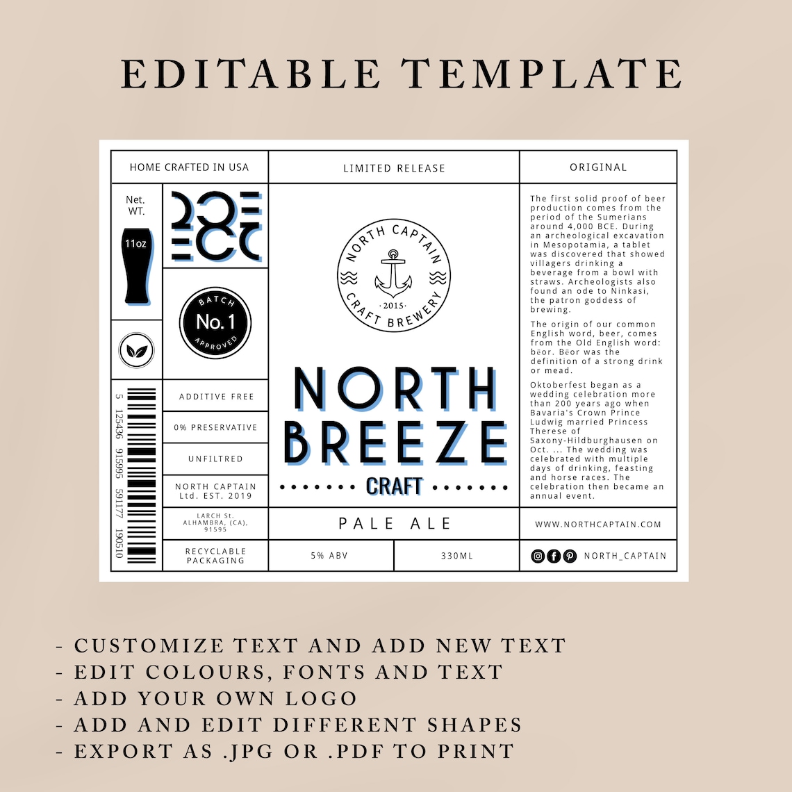 Editable Beer Label Template Printable Beer Bottle Label - Etsy