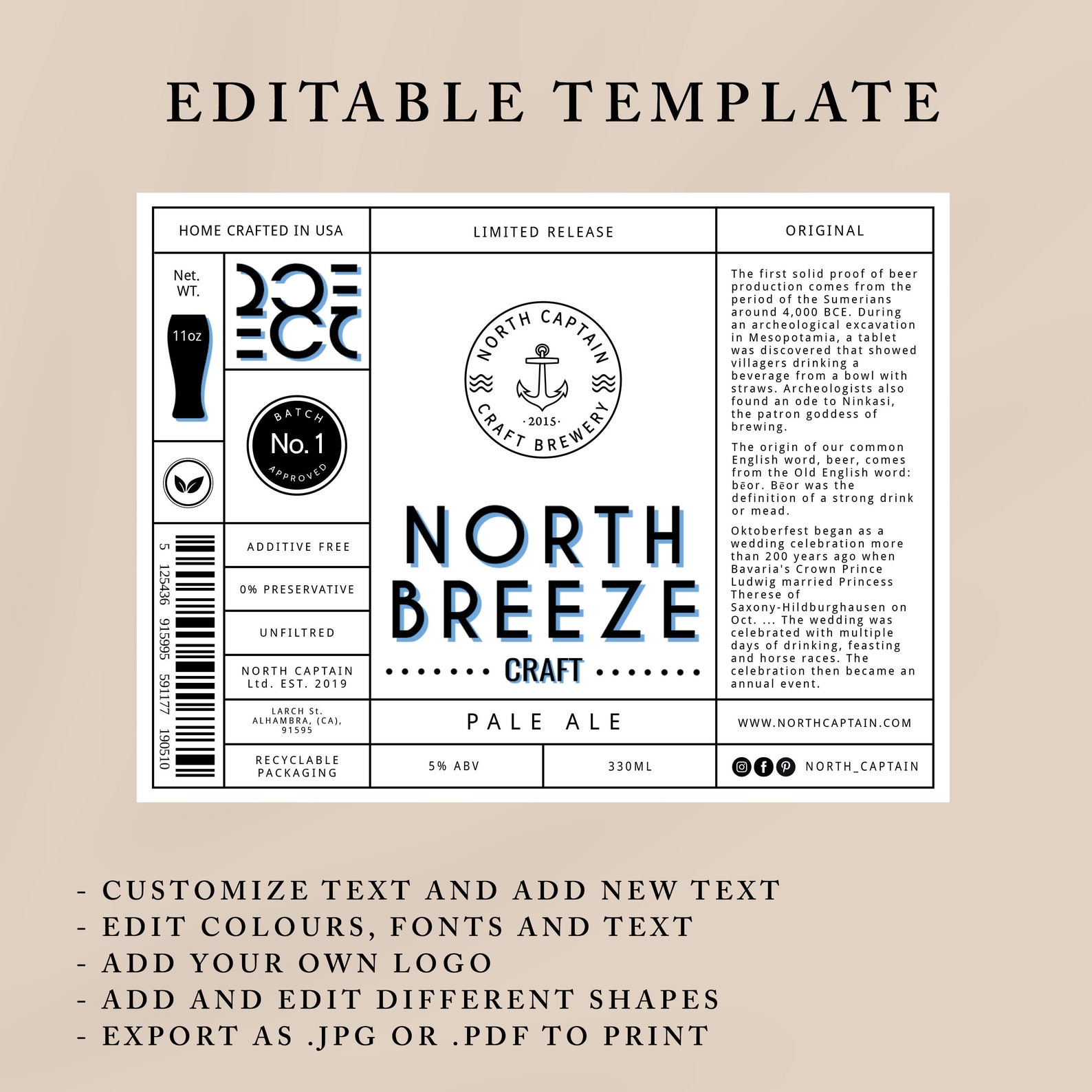 Editable Beer Label Template Printable Beer Bottle Label - Etsy
