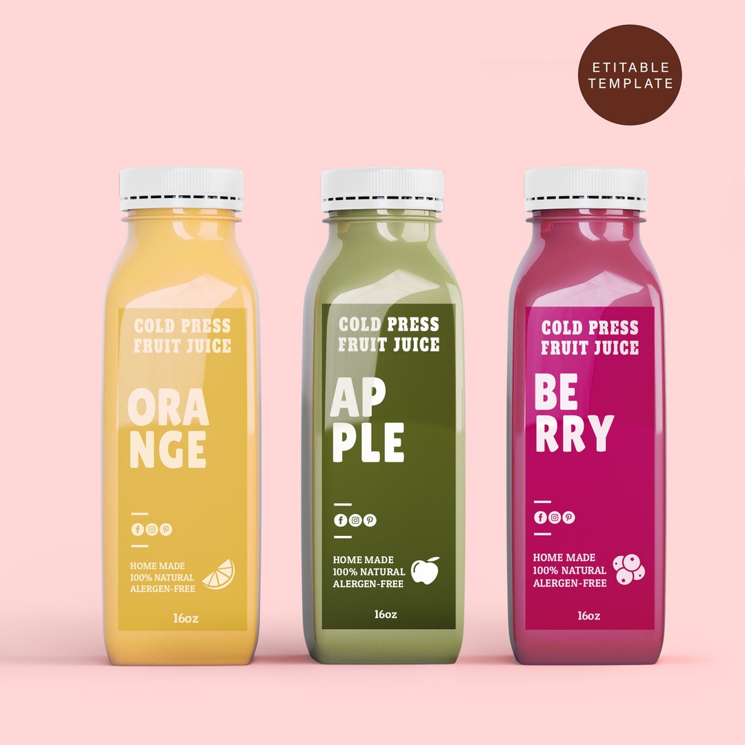 Editable Juice Bottle Label Template, Printable Drink & Smoothie Labels ...