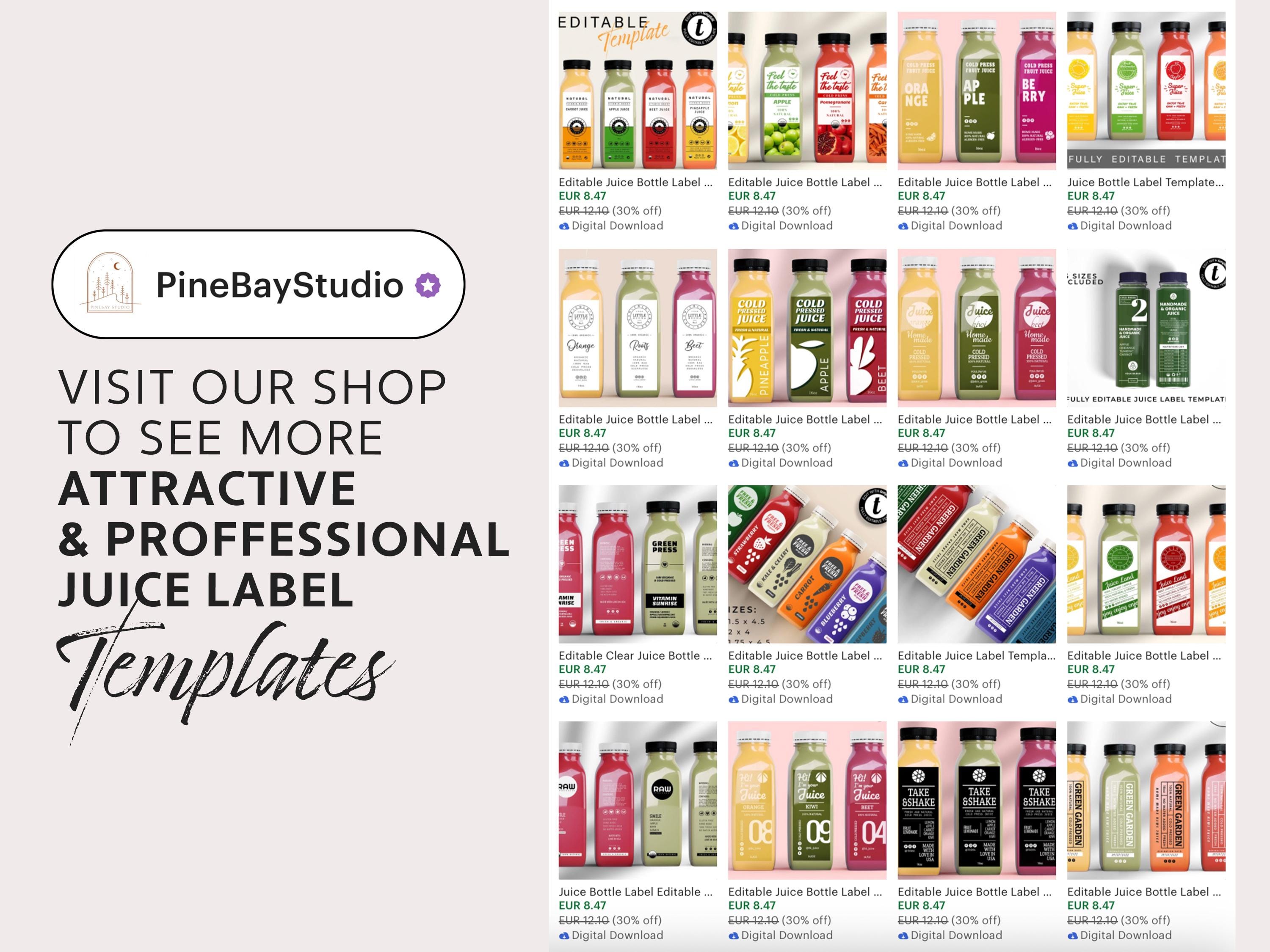 Editable Juice Bottle Label Template, DIY Drink & Smoothie Labels ...