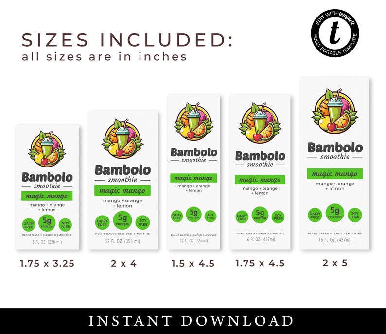 Editable Juice Bottle Label Template, DIY Smoothie & Cold Pressed Drink ...