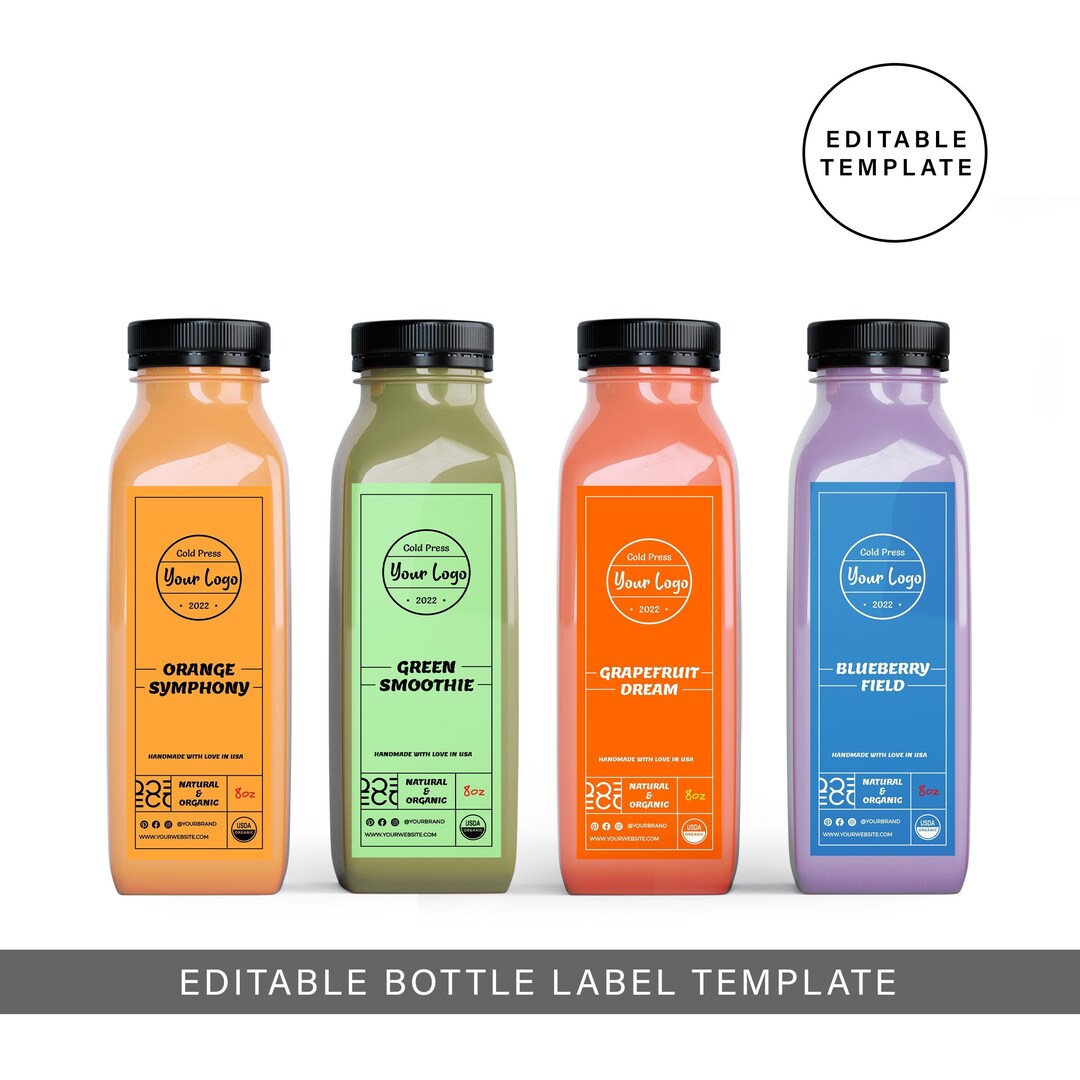 Editable Juice Bottle Label Template, Printable Labels for Bottle, Cold ...