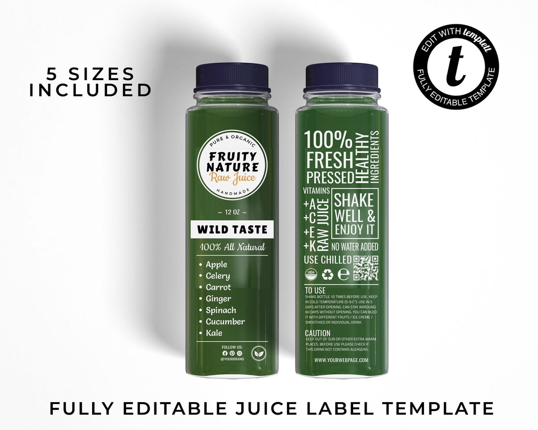 Editable Juice Bottle Labels Template, Clear Juice Label, Printable ...