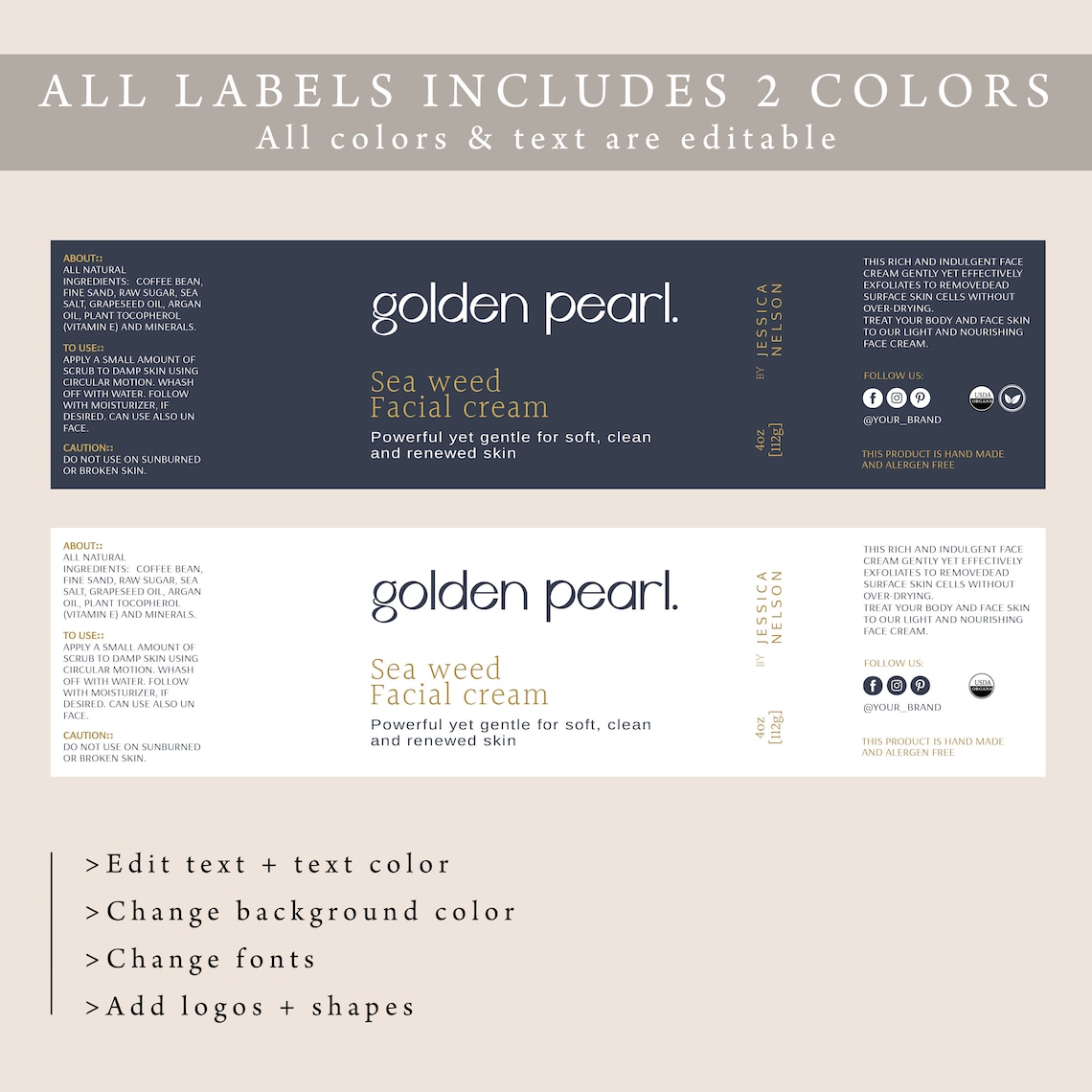 Editable Cosmetic Label Template Customisable Skincare Label - Etsy