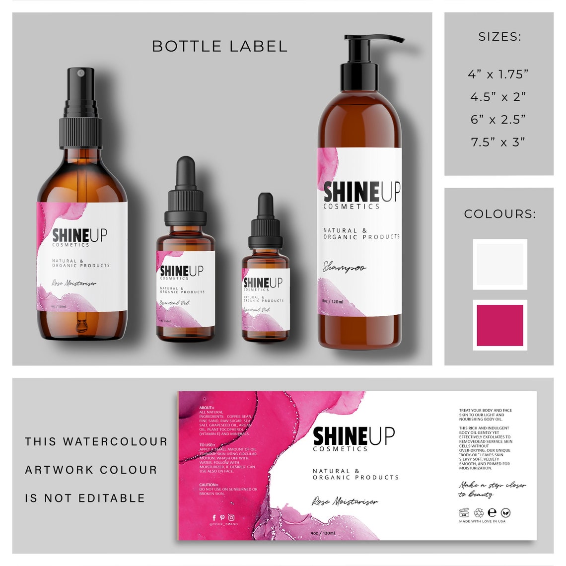 Editable Shampoo Bottle Label, Printable Skincare Bottle Label Template ...