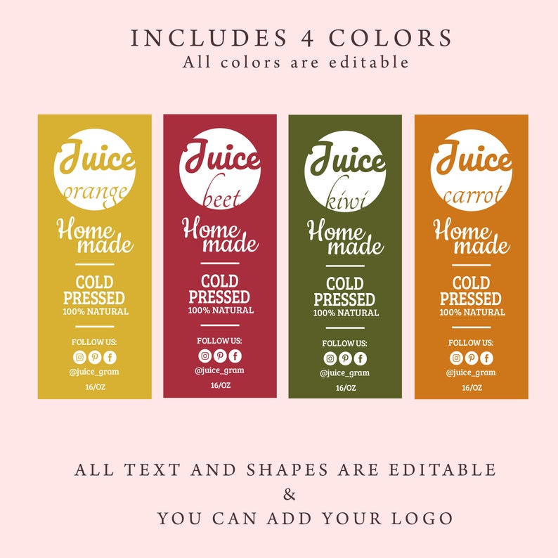 Editable Juice Bottle Label Template, Printable Juice Label Sticker ...