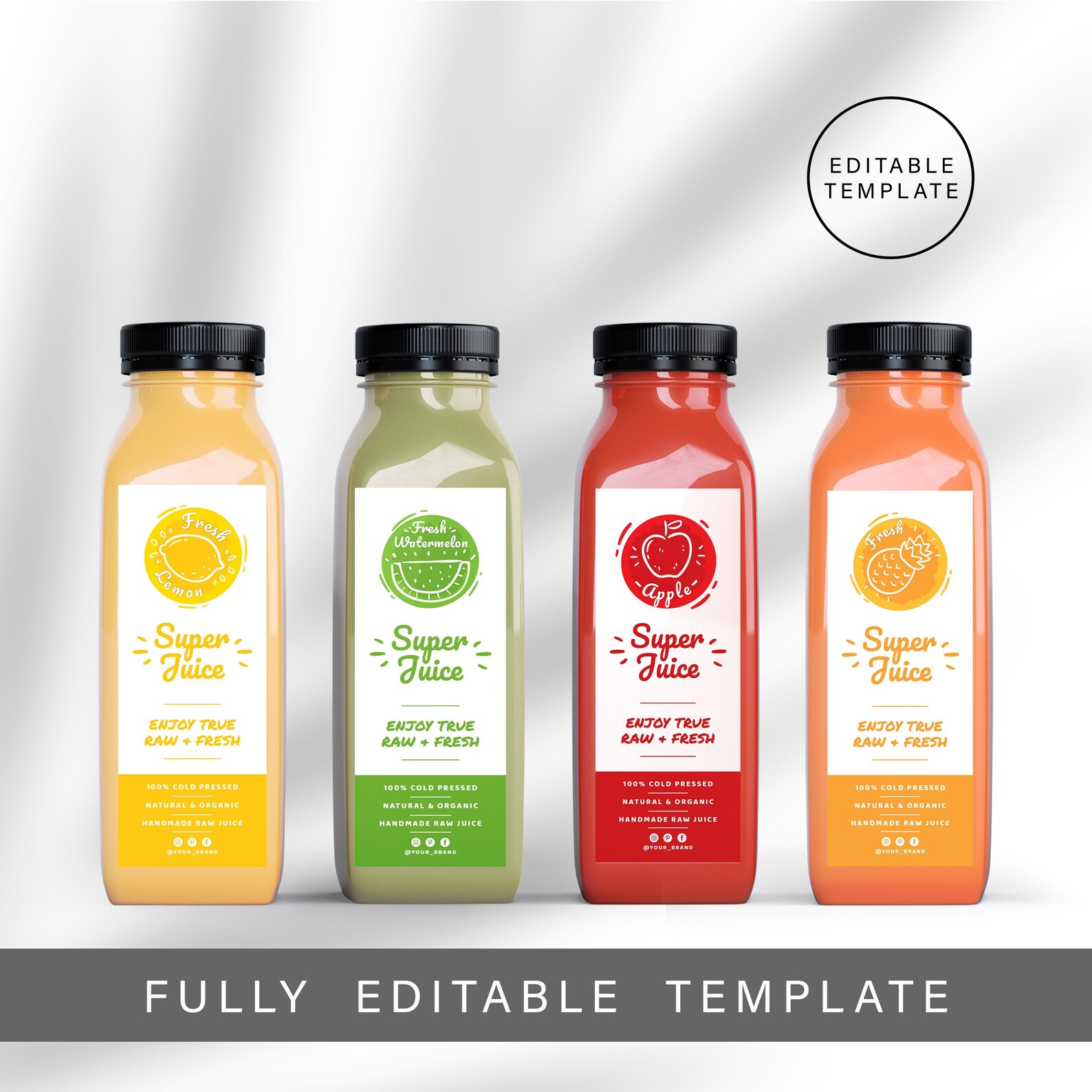 Juice Bottle Label Template, DIY Editable Smoothie Label, Printable ...