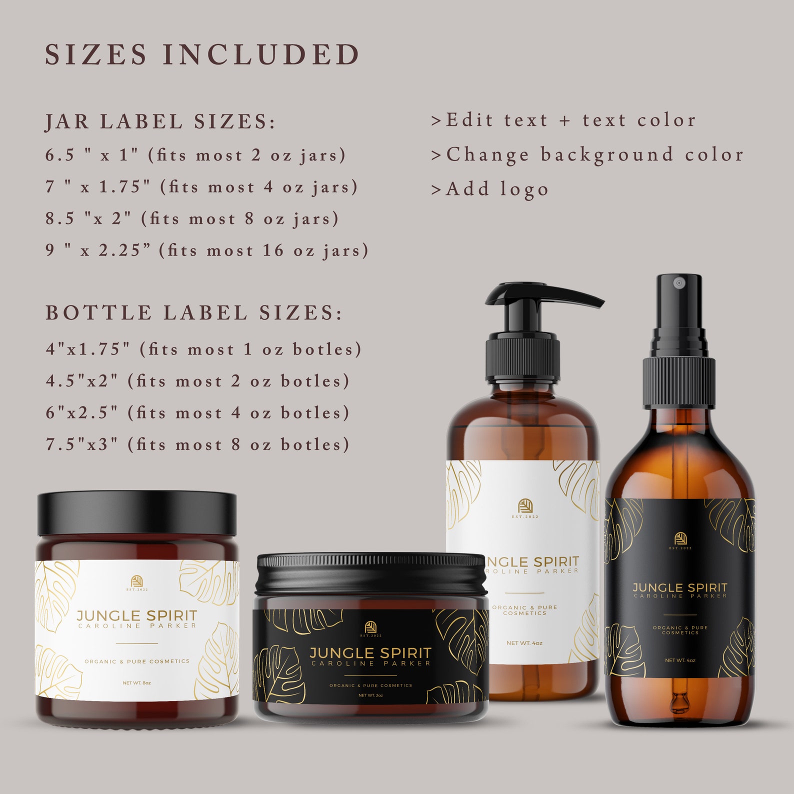 Editable Beauty Label Template, DIY Cosmetic Label Templates, 1oz 2oz ...