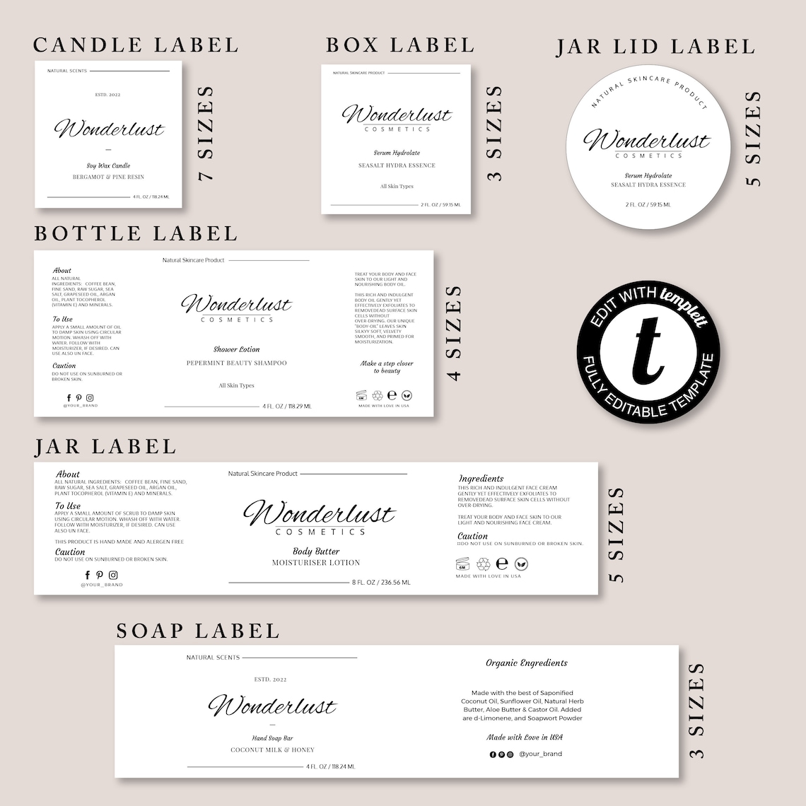 Editable Skincare Label Template DIY Custom Cosmetic Label - Etsy