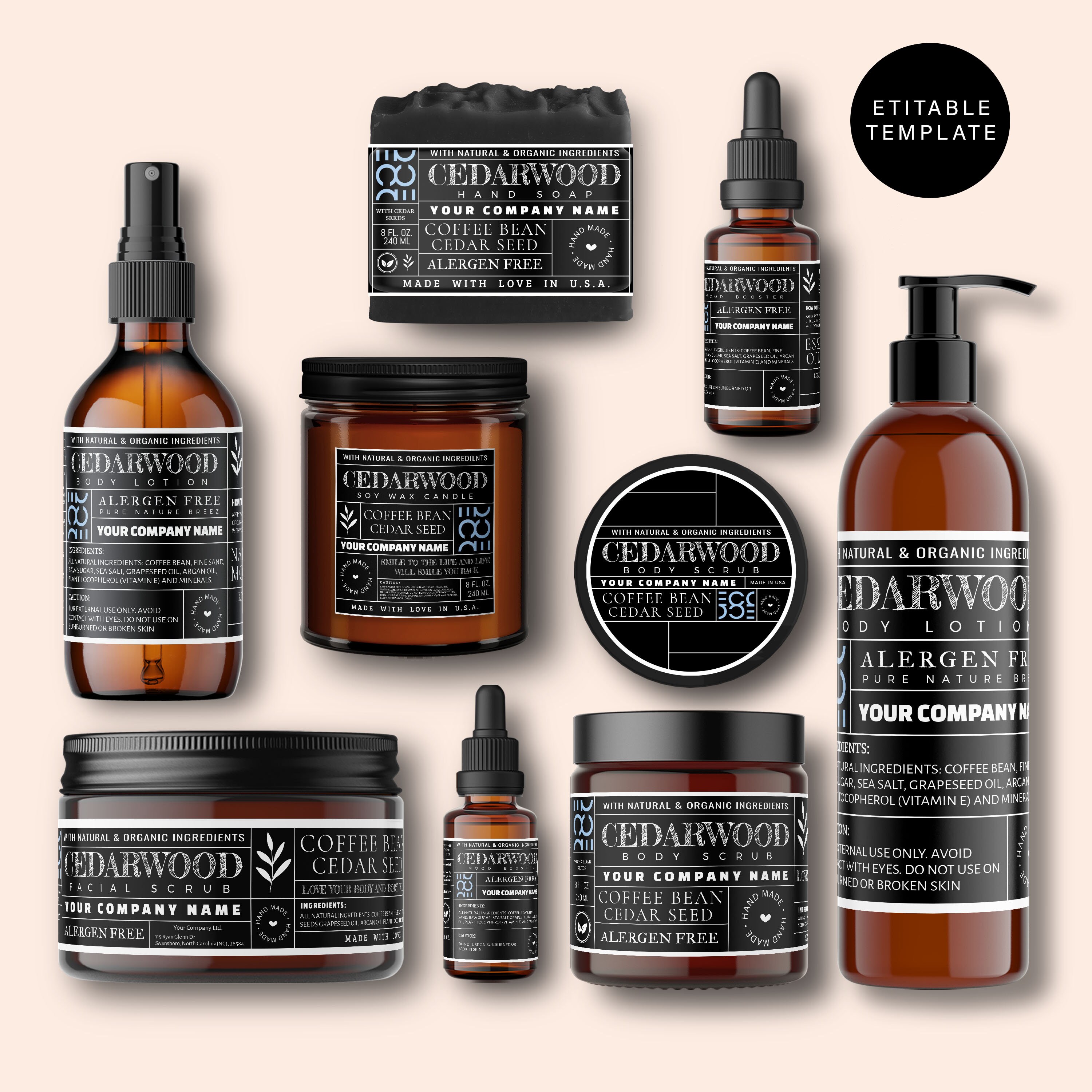 Editable Cosmetic Label Template Custom Beauty Product Label - Etsy