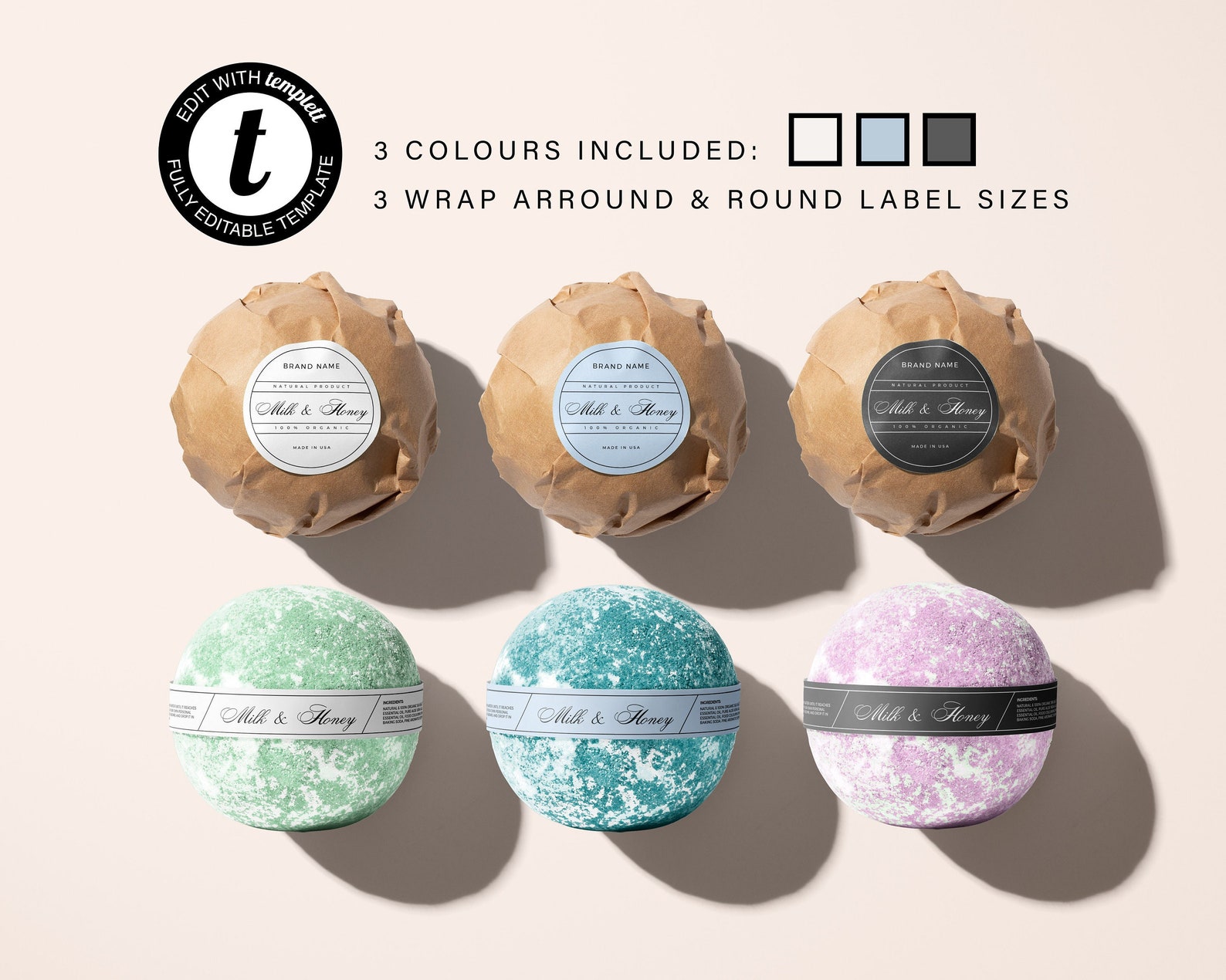 Editable Bath Bomb Label Template, Wrap Around Bath Soap Label, Custom ...