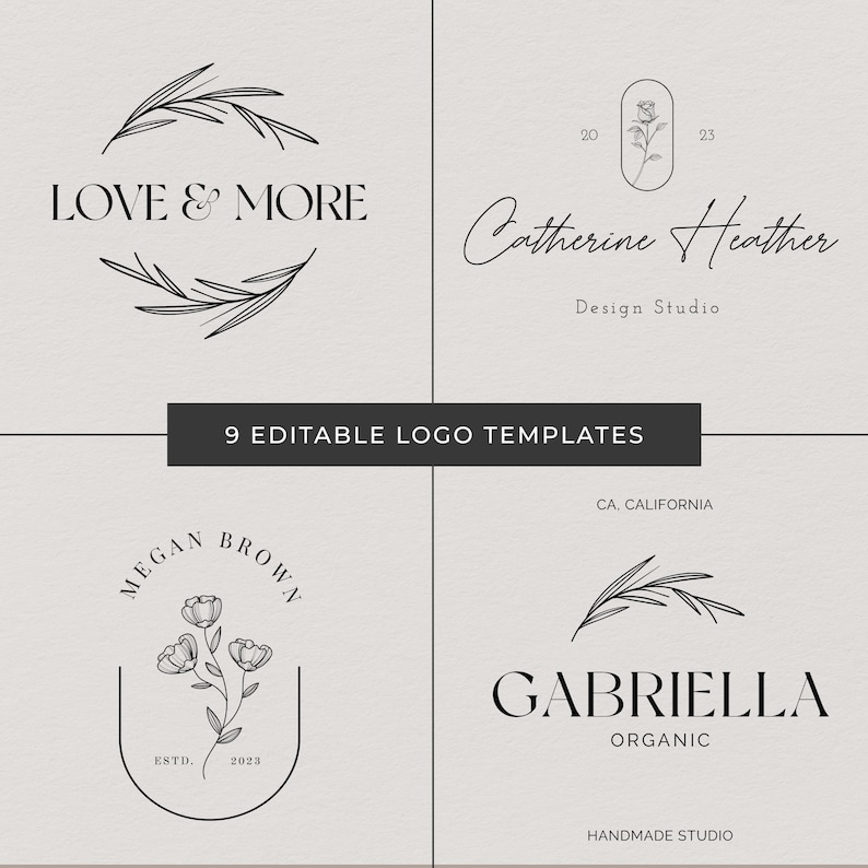 Editable Modern Logo Template 9 Floral Logo Designs DIY Boho - Etsy