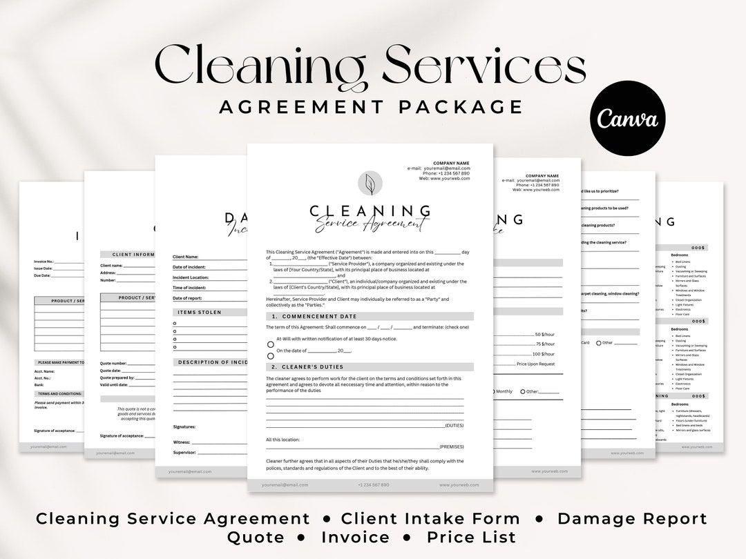 Editable Cleaning Service Contract BUNDLE, 6 Editable Cleaning Service ...