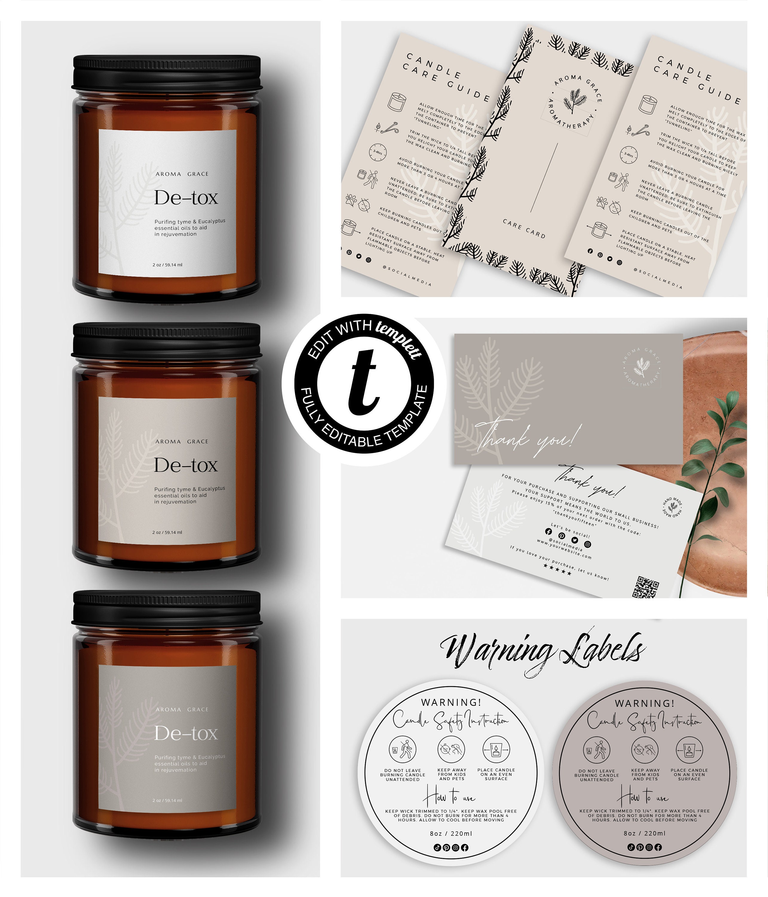 Candle Business Branding Kit Template, Editable DIY Templates, Labels ...