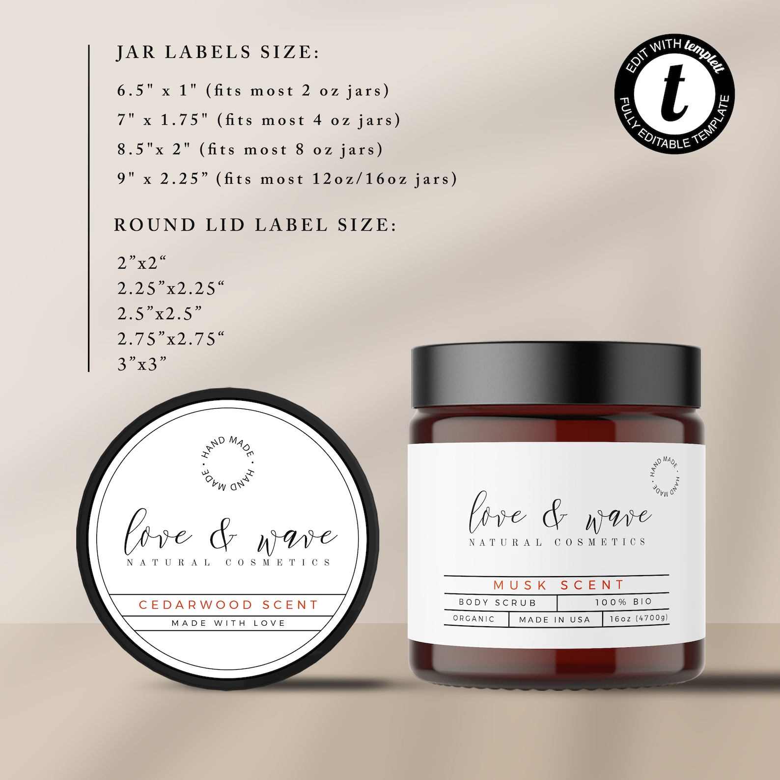 Editable Cosmetic Jar Label Template, DIY Custom Beauty Product Label ...