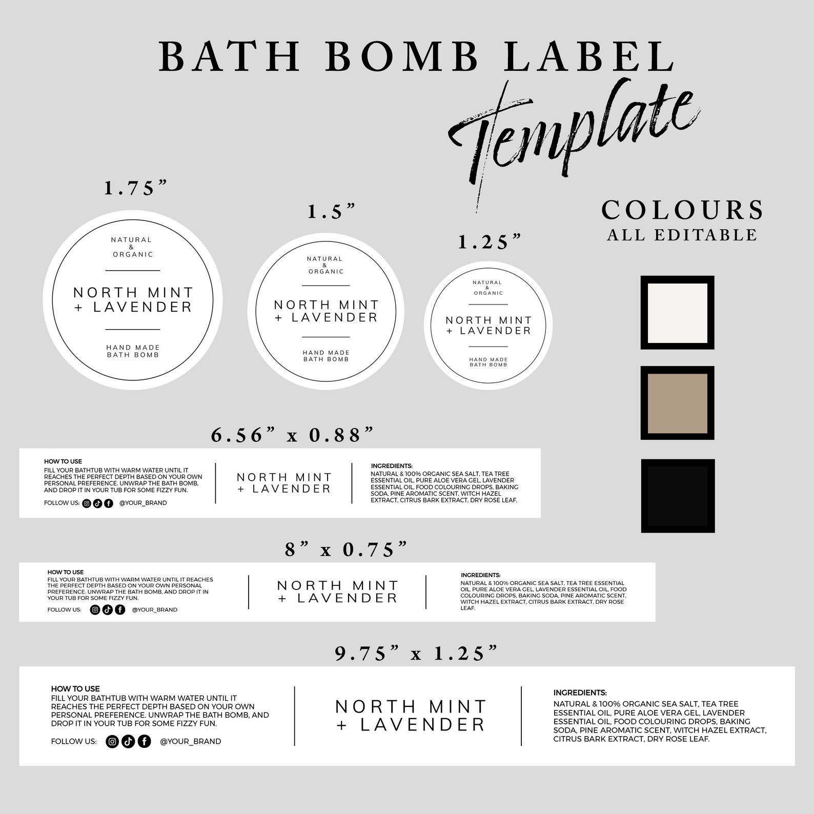 Editable Bath Bomb Label Template Wrap Around Bath Soap - Etsy