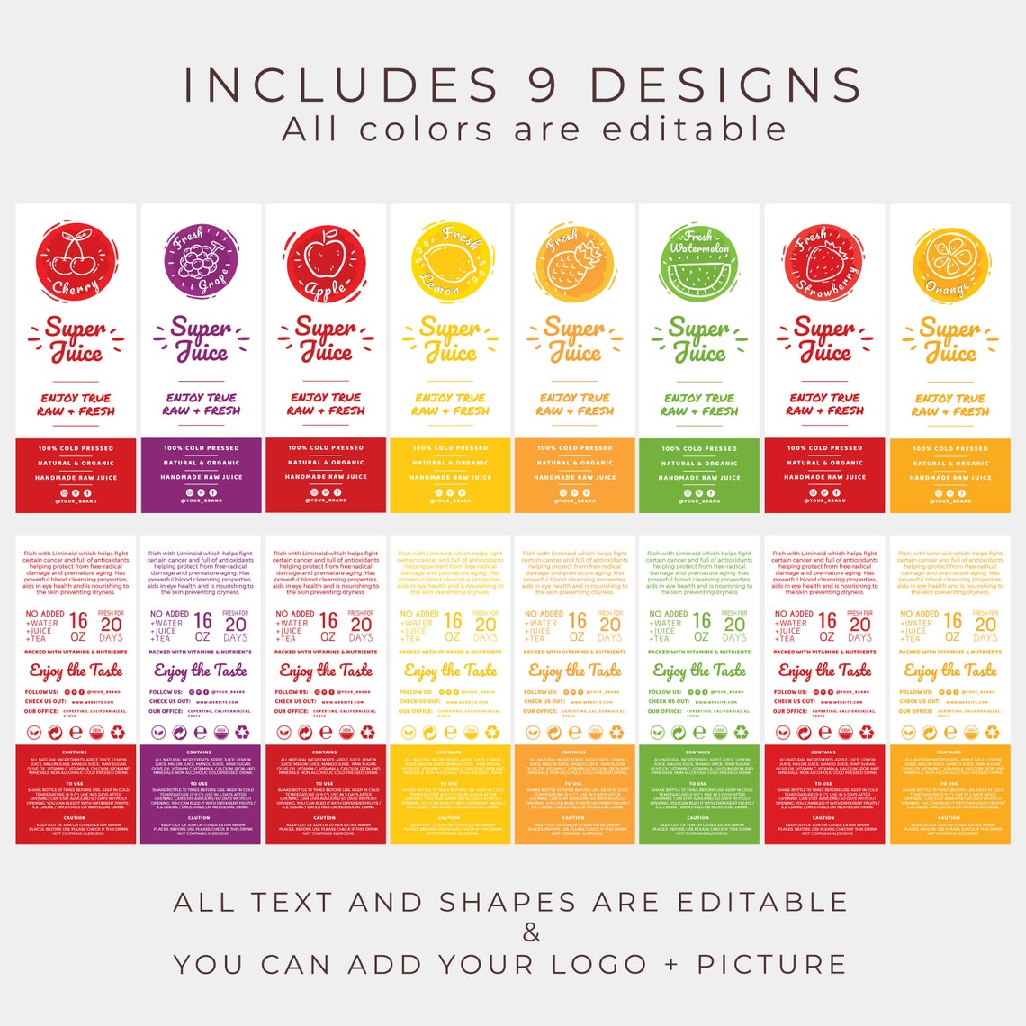 Juice Bottle Label Template DIY Editable Smoothie Label - Etsy