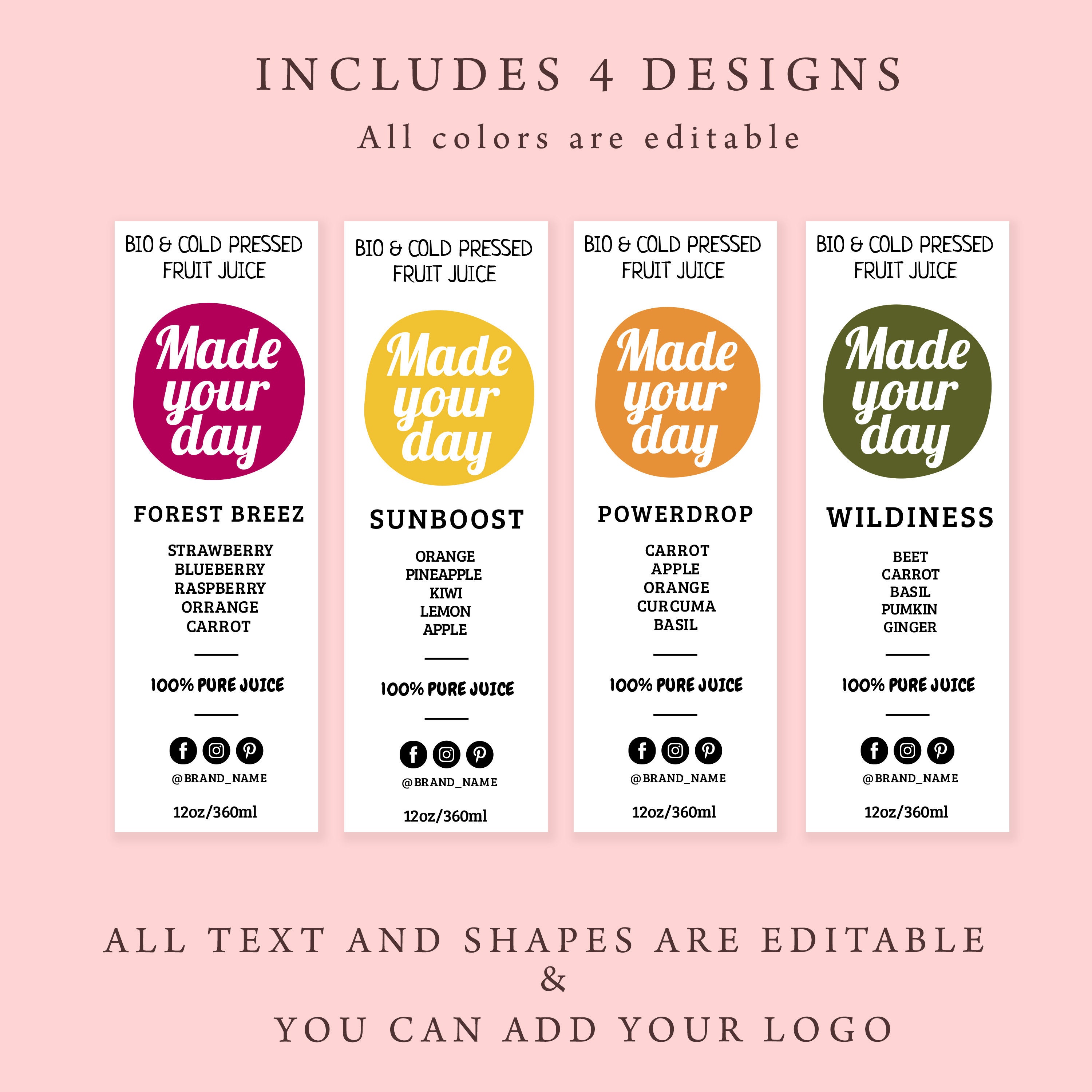 Editable Juice Bottle Label Template, DIY Drink & Smoothie Labels ...