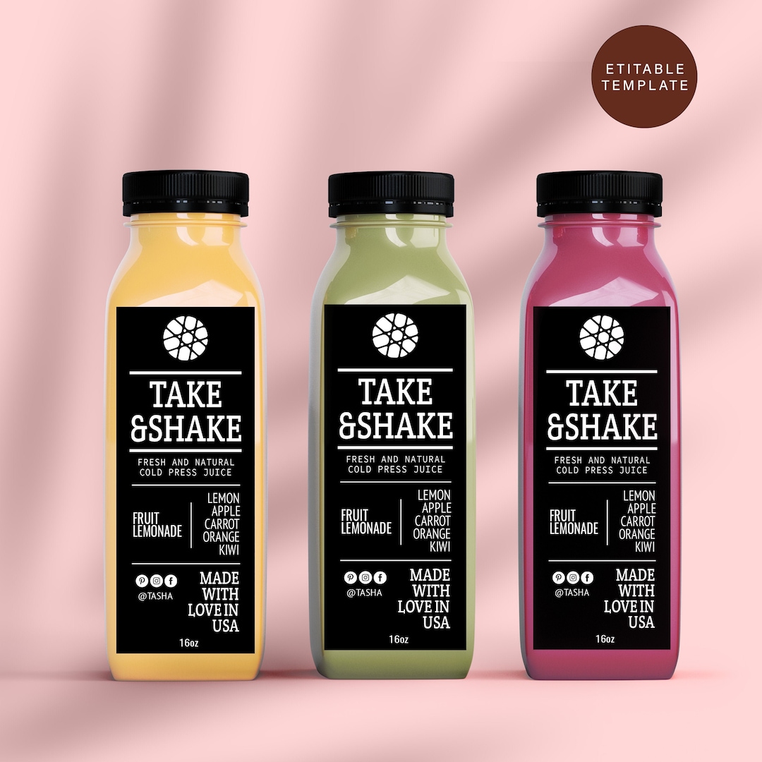 Editable Juice Bottle Label Template, Custom Juice Sticker Design, 8oz ...