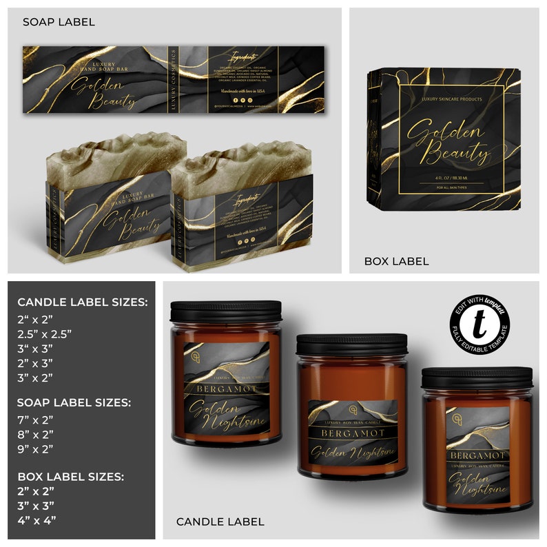 Editable Cosmetic Product Label Templates Luxury Skincare - Etsy