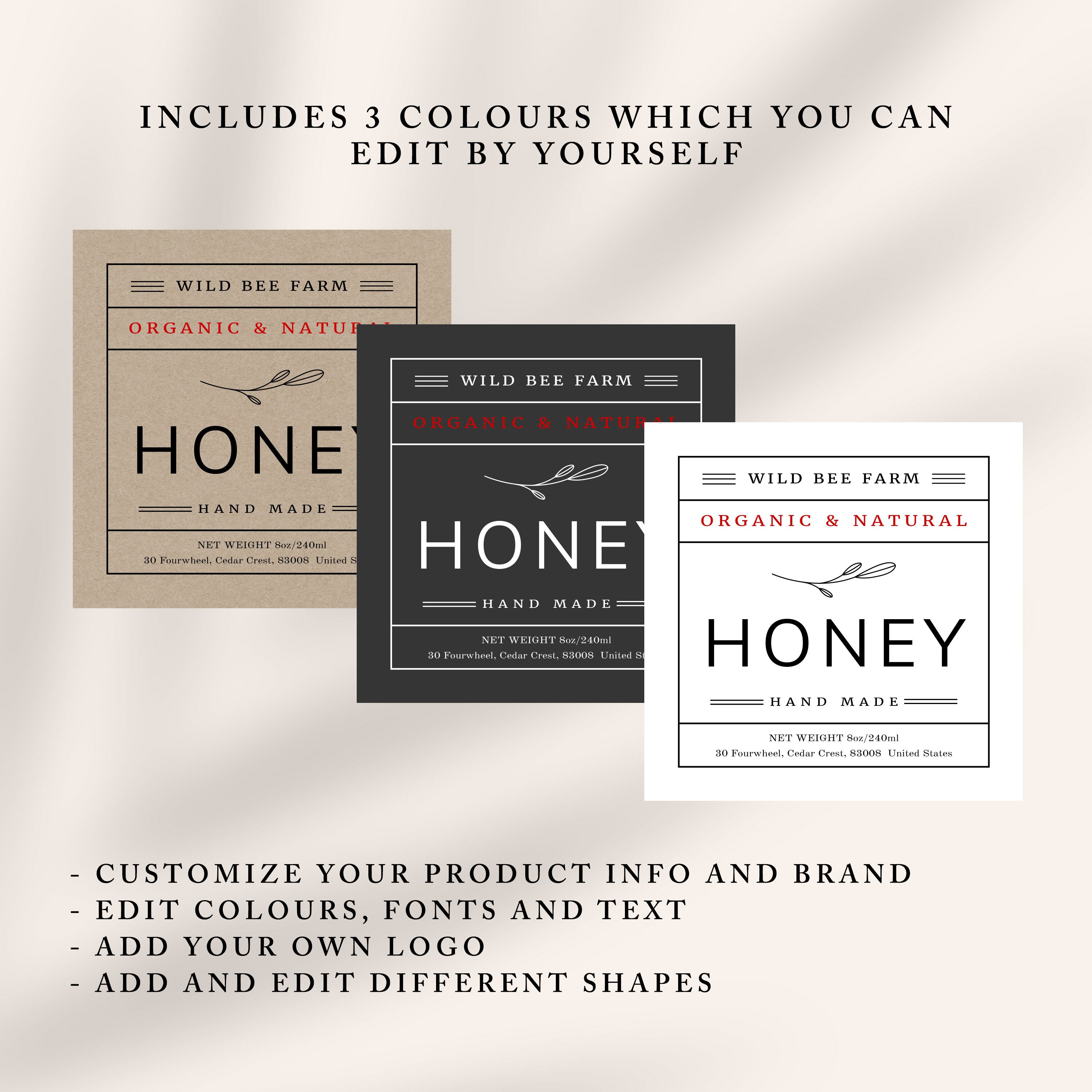 Editable Honey Preserve/jam Jar Label Template Printable - Etsy