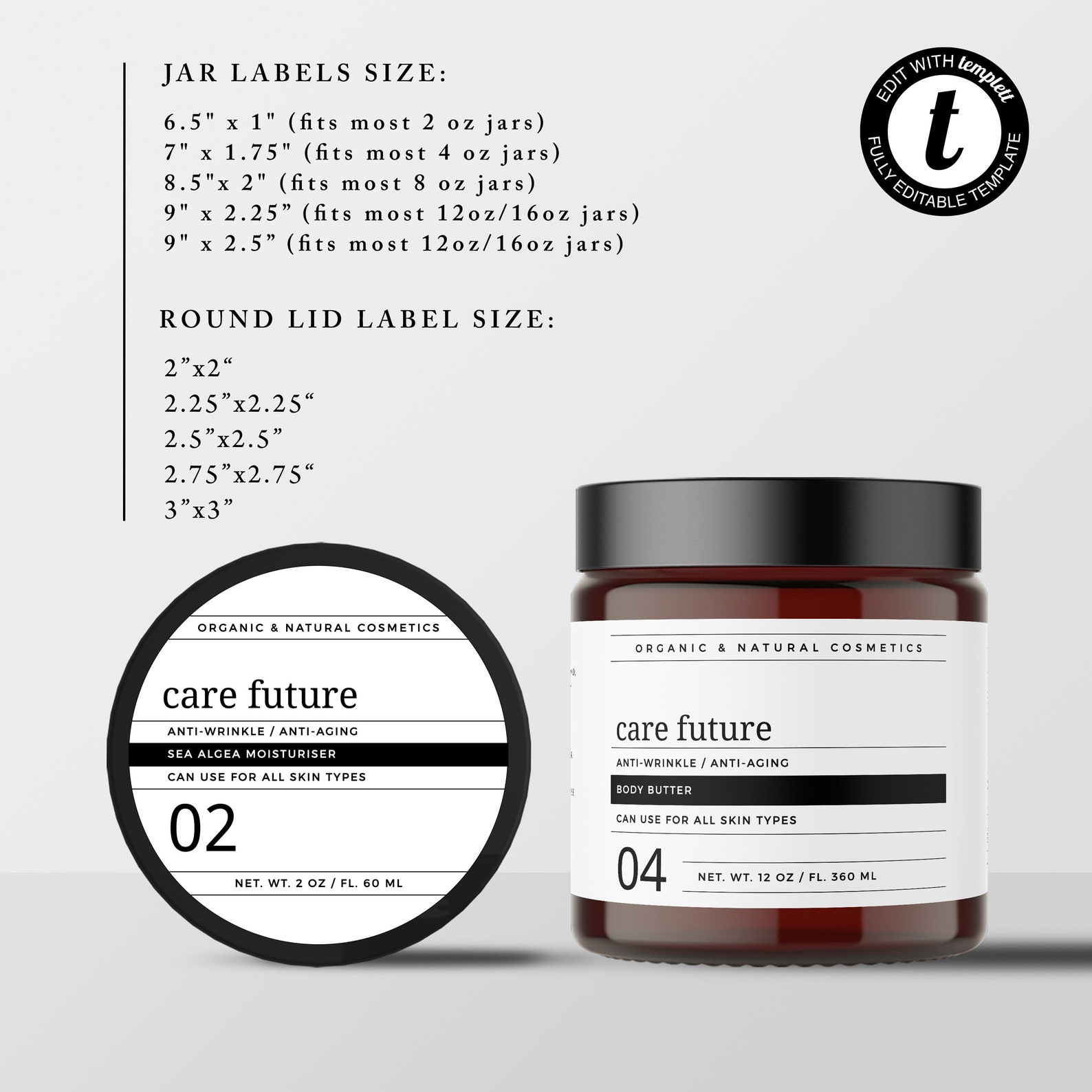 Editable Cosmetic Jar Label Template, Printable Beauty Product Label ...