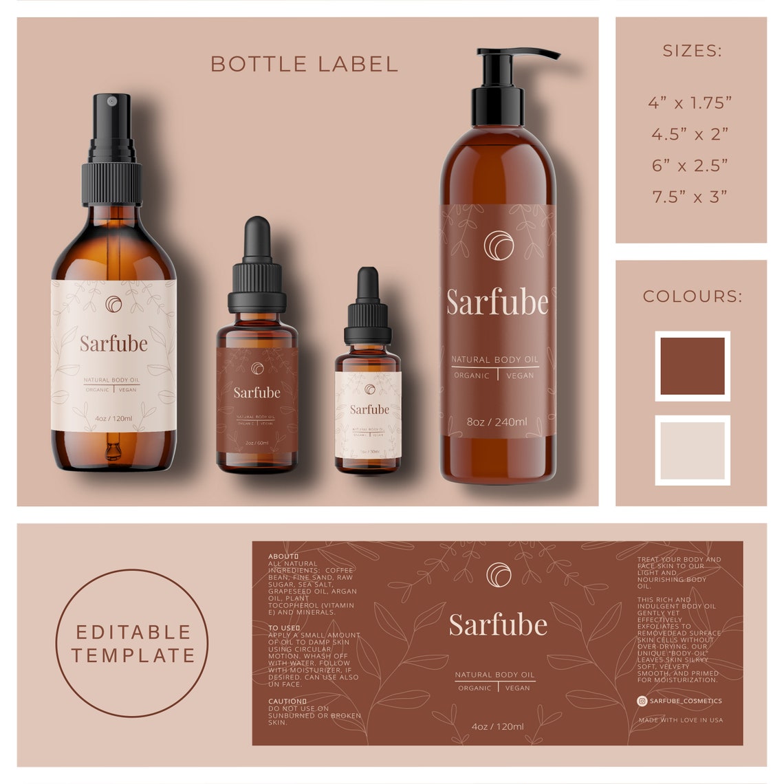 Editable Beauty Product Label Template Customisable Cosmetic - Etsy