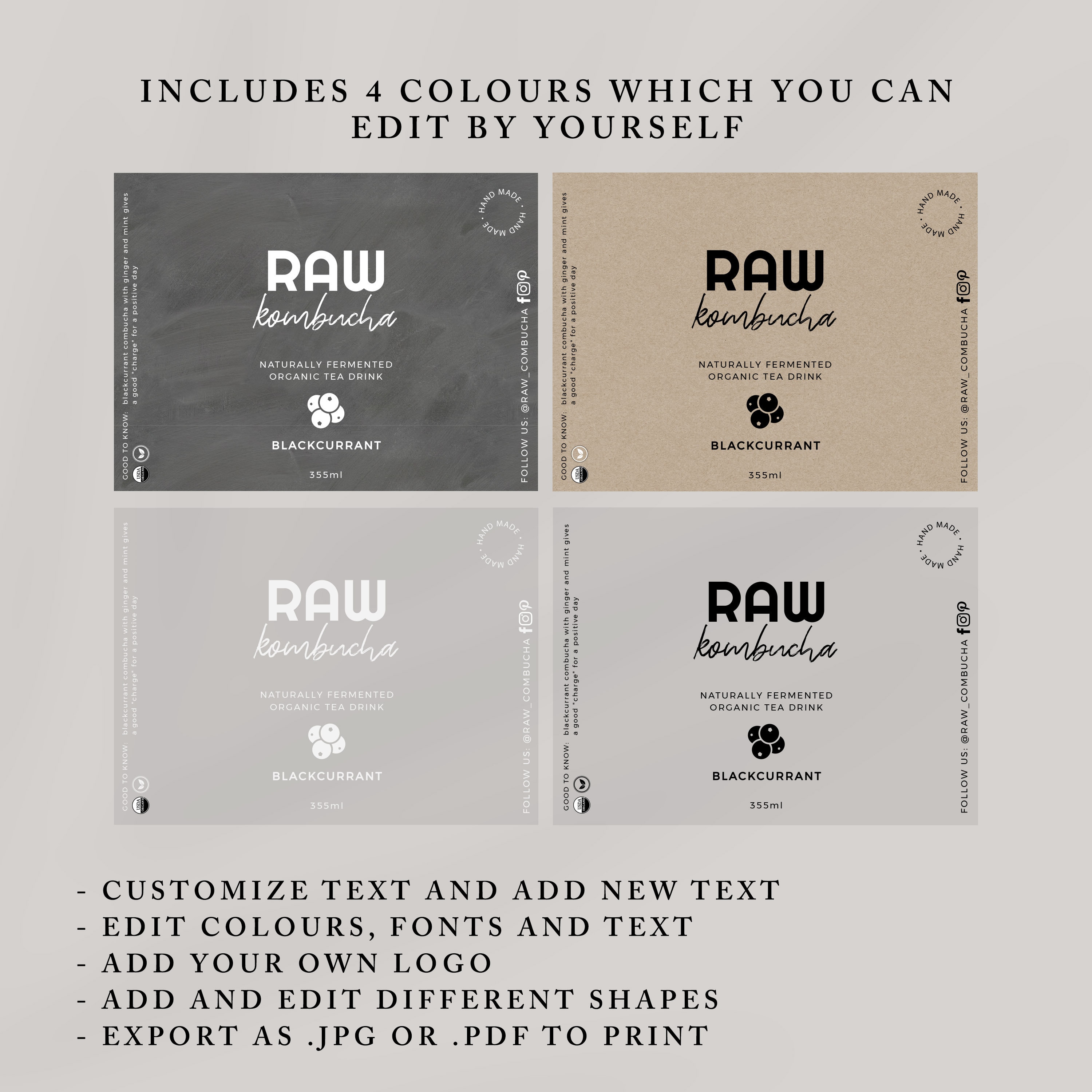 Editable Kombucha Bottle Label Template Printable Smoothie - Etsy