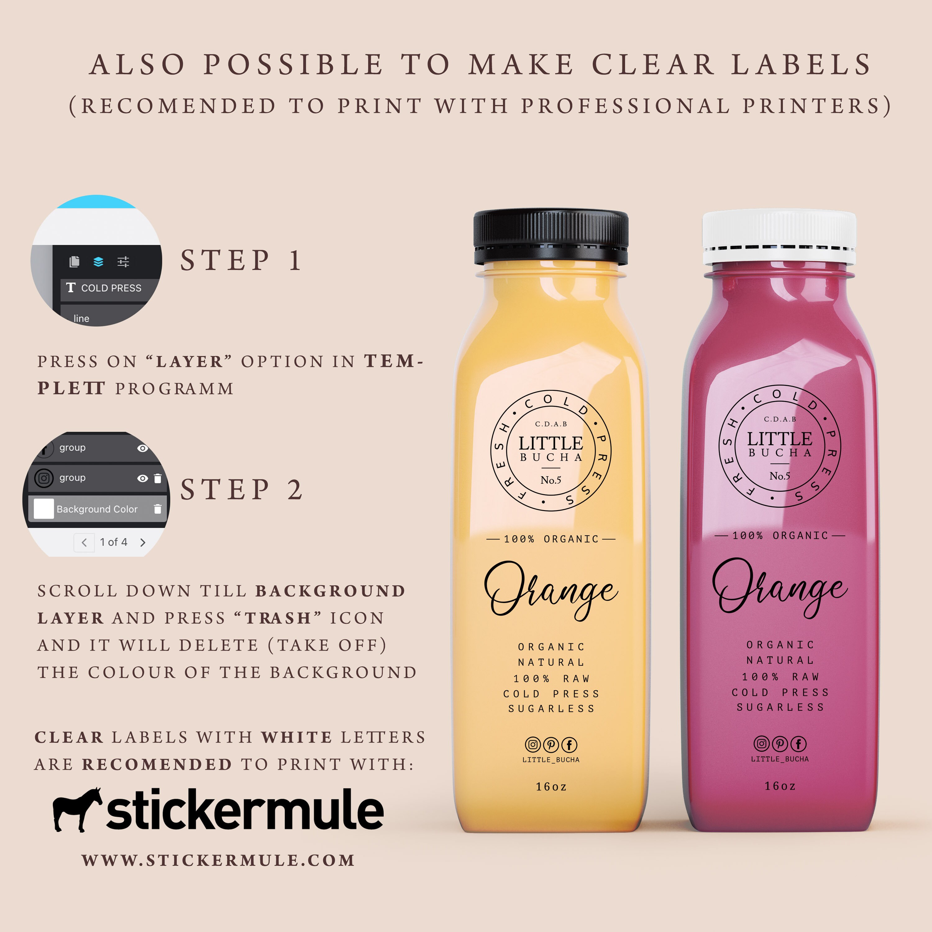 Editable Juice Bottle Label Template, Cold Pressed Label Design ...