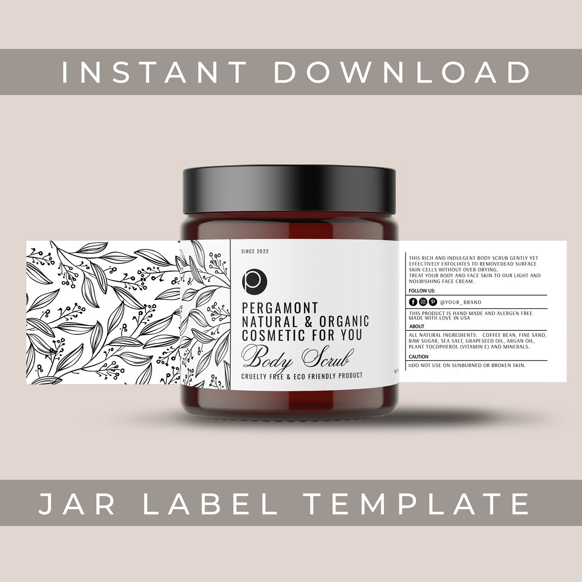Editable Cosmetic Jar Label Template, DIY Beauty Product Label Design ...