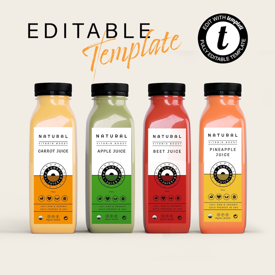 Editable Juice Bottle Label Template, Printable Clear Juice Bottle ...