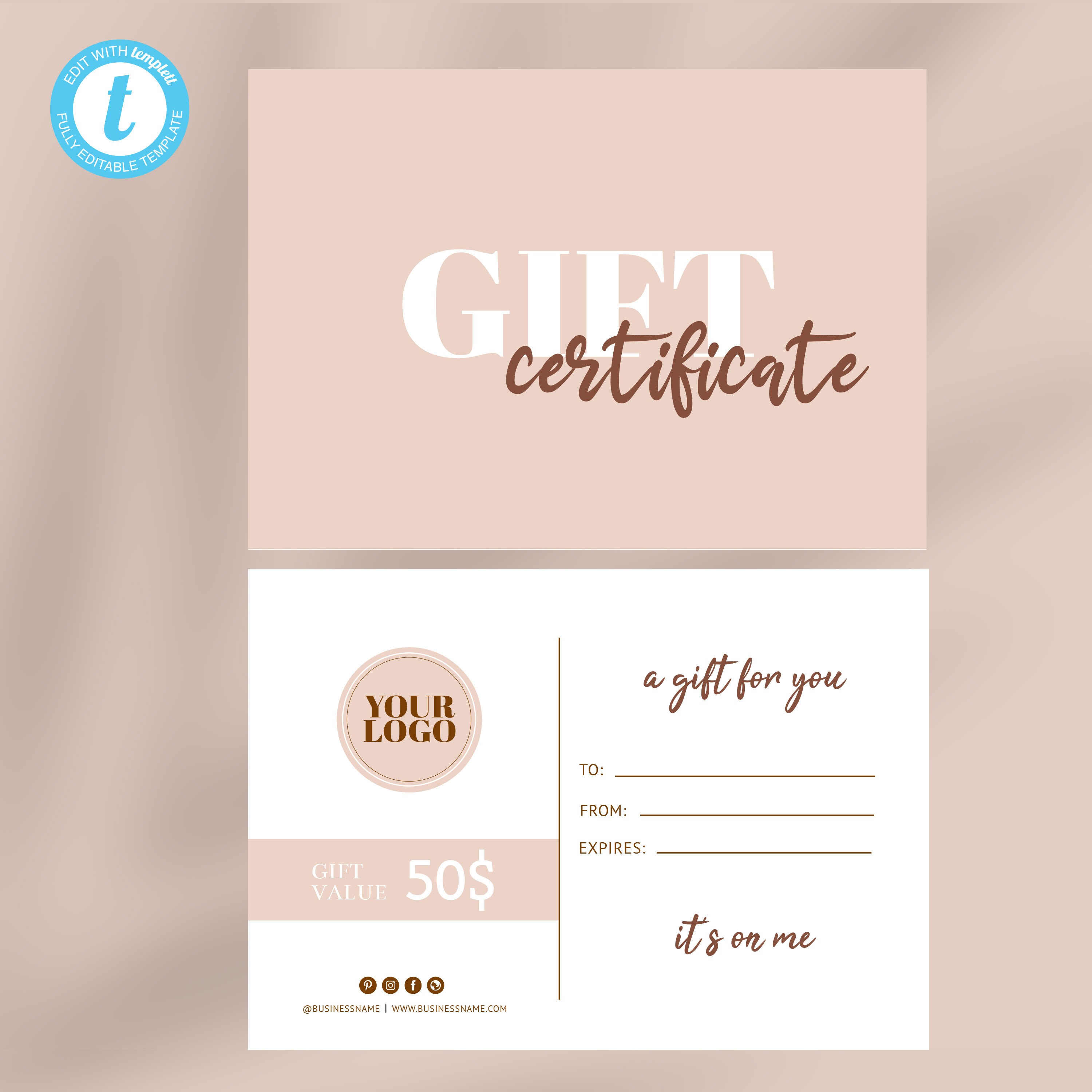 Custom Gift Certificate Template Printable Gift Card - Etsy