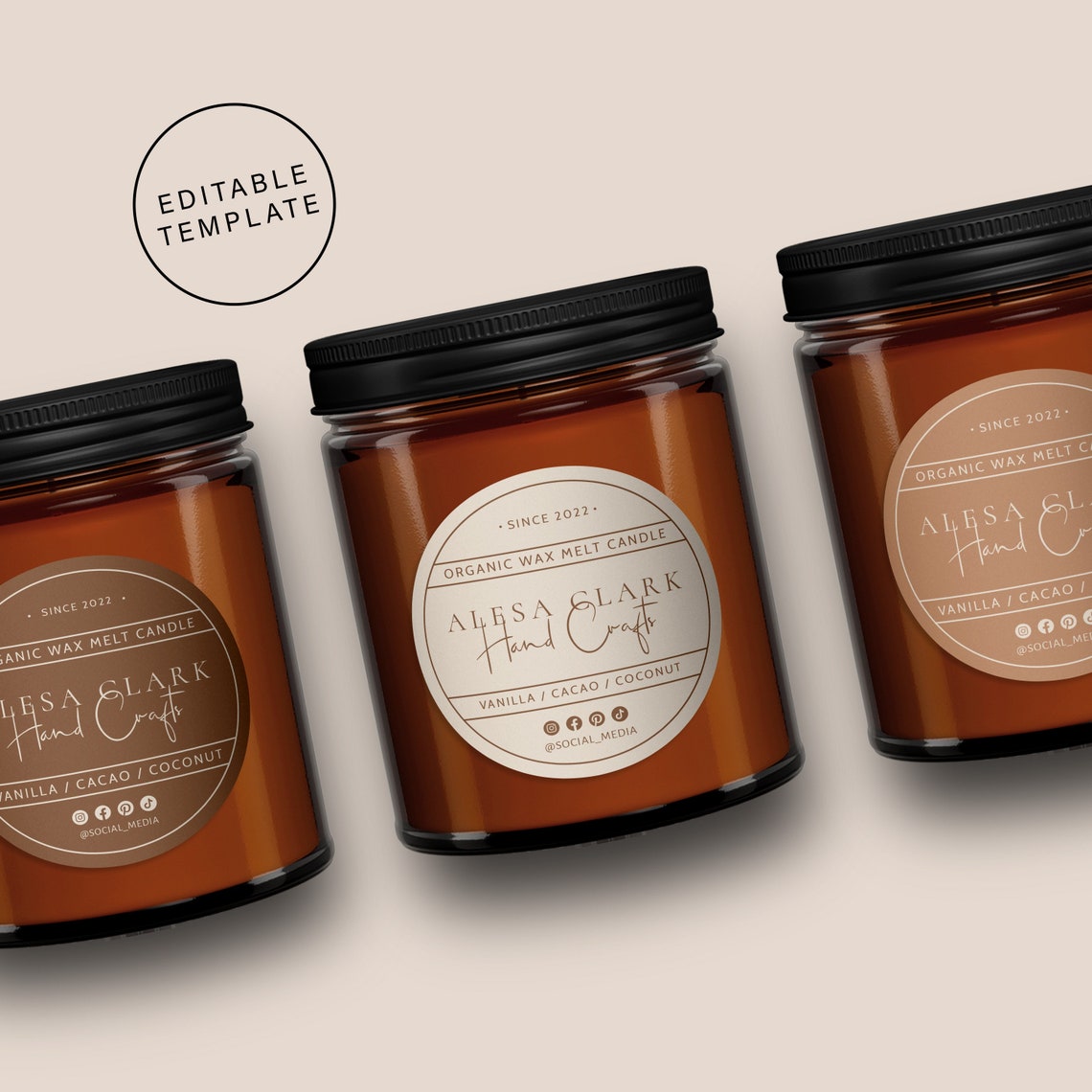 Editable Candle Label Template Round Candle Label - Etsy