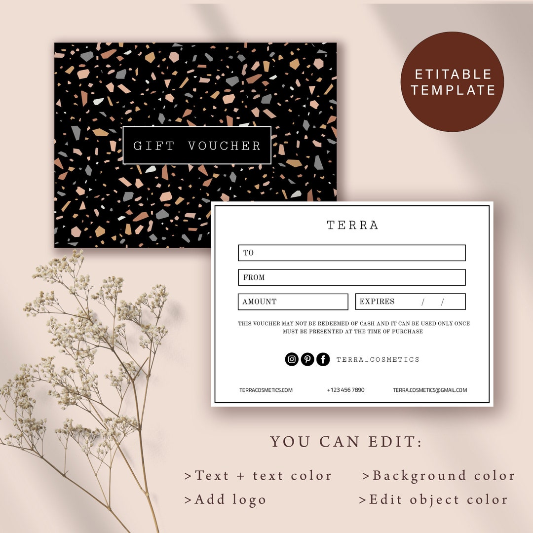 Editable Gift Certificate Template, Printable Gift Voucher Template ...