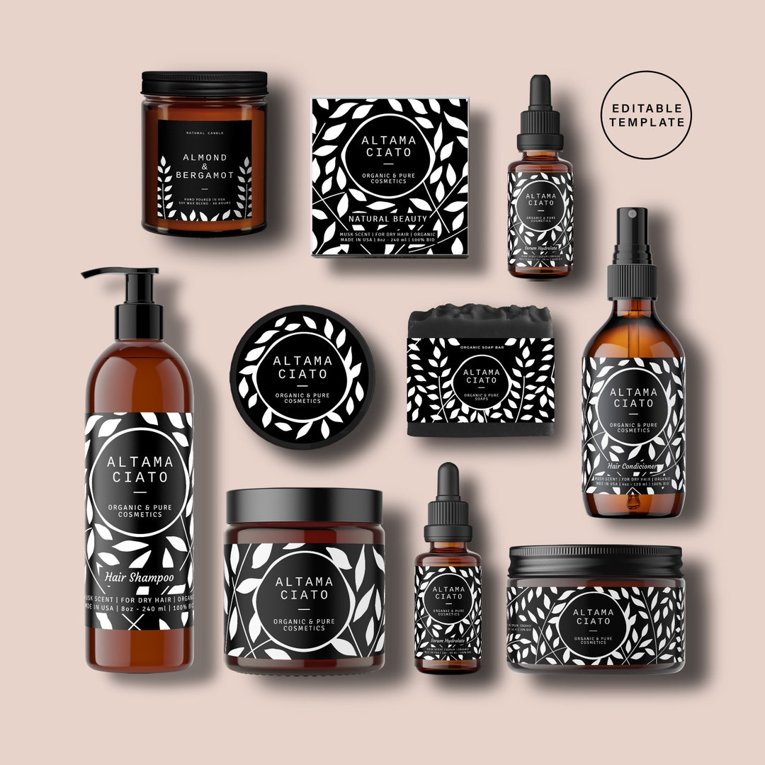 Black & White Cosmetic Label Design Template, Custom Skincare Packaging ...