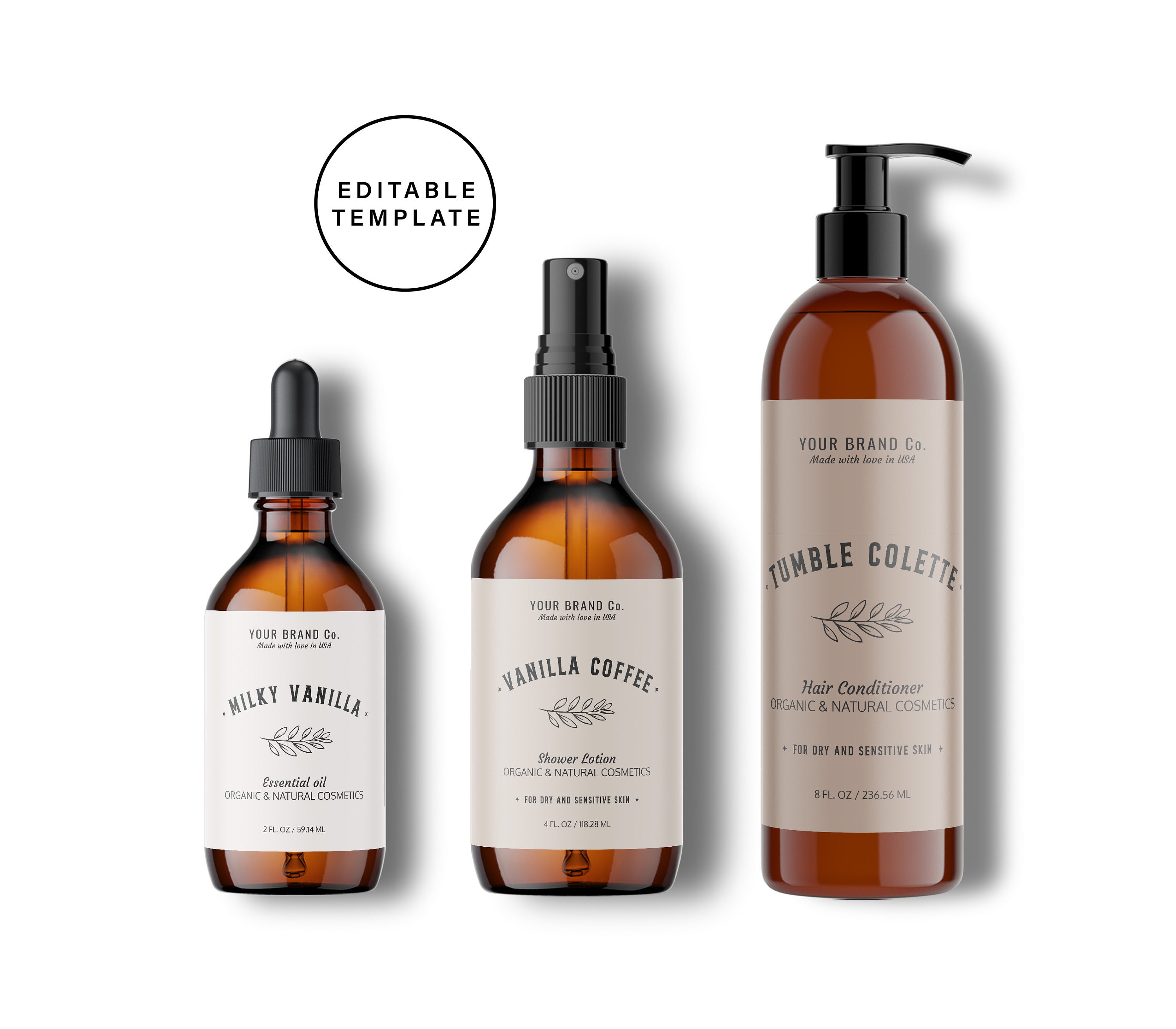 Cosmetic Bottle Label Template: Editable Skincare Labels (digital ...