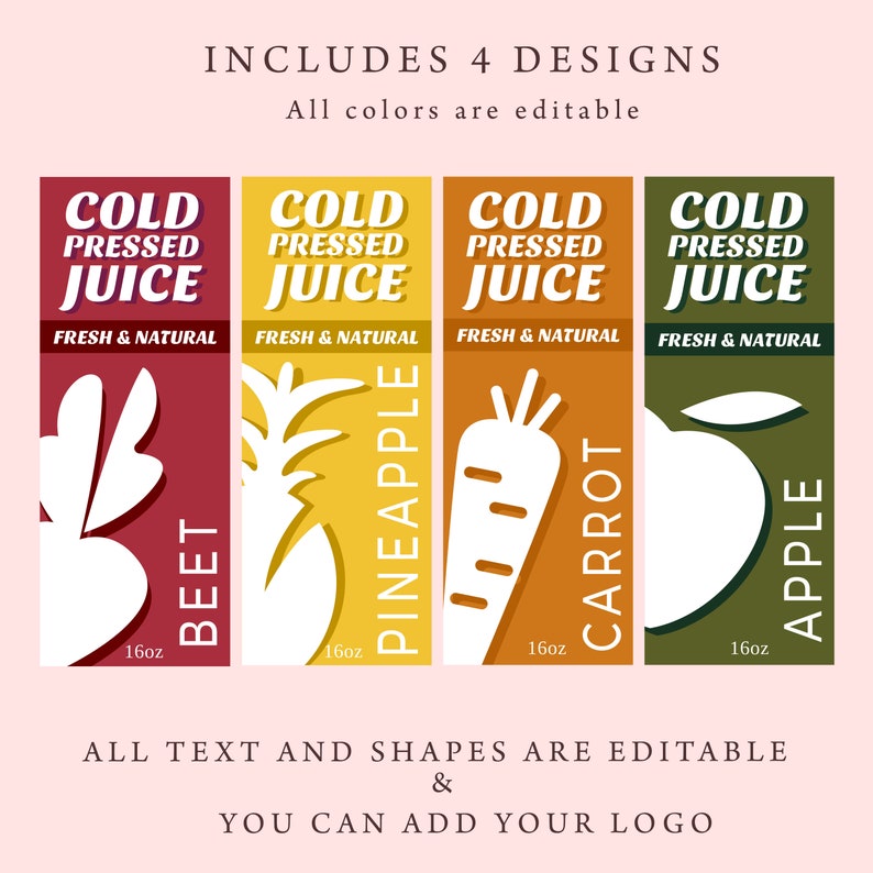 Editable Juice Bottle Label Template, Lemonade Label Templates, Custom ...