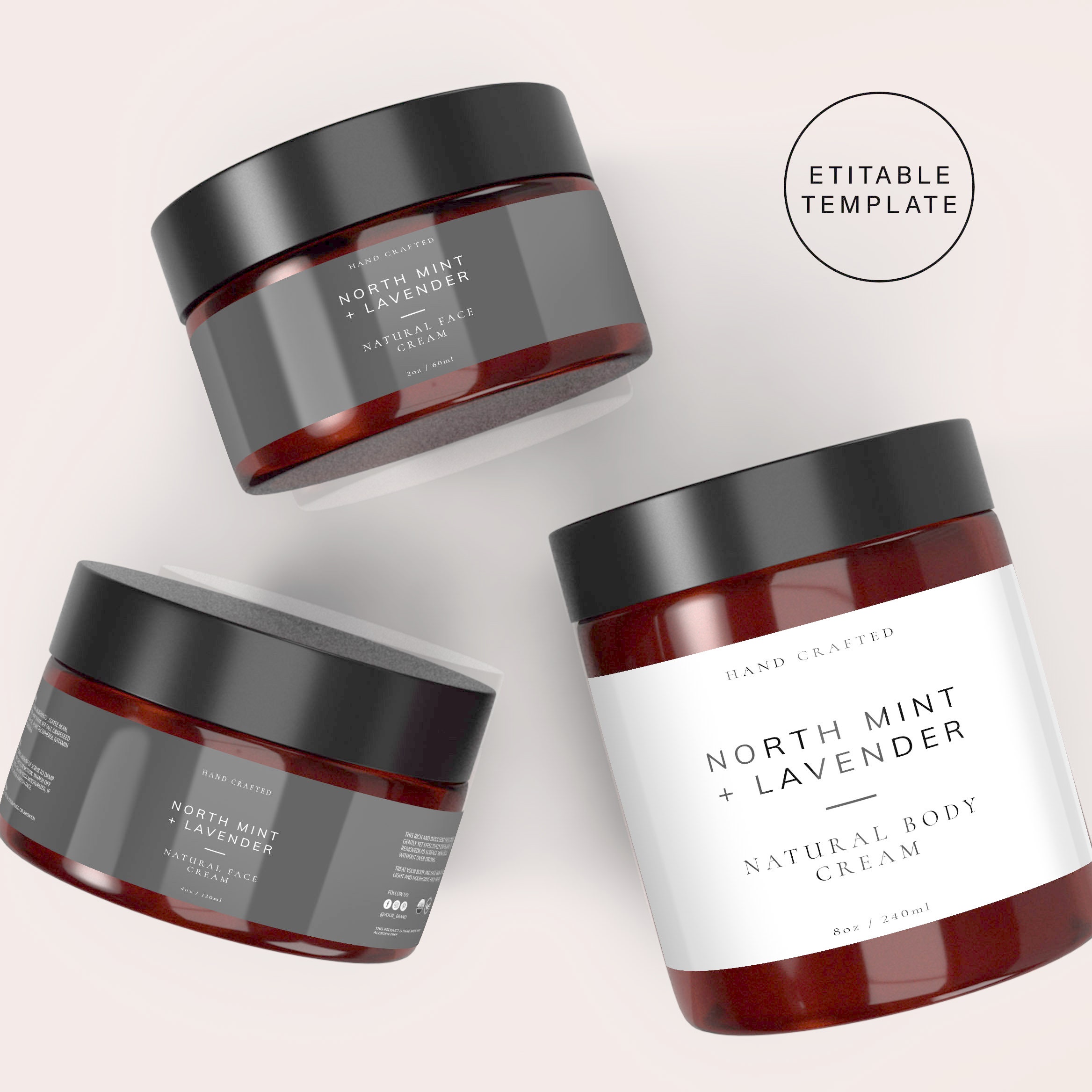 Editable Cosmetic Jar Label Template / Skincare Product Label Design ...