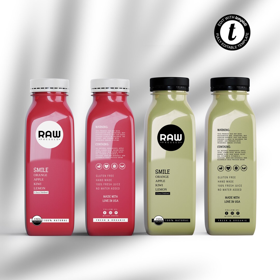 Juice Bottle Label Editable Template, Clear Juice Bottle Printable ...