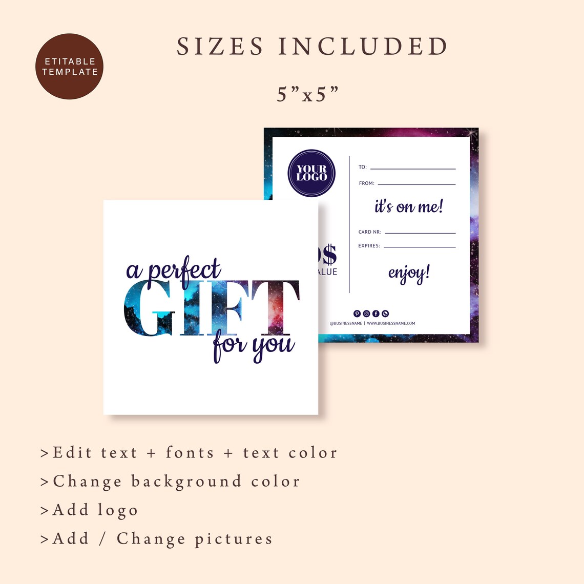 Editable Gift Card Template / Printable Gift Voucher Template - Etsy Canada