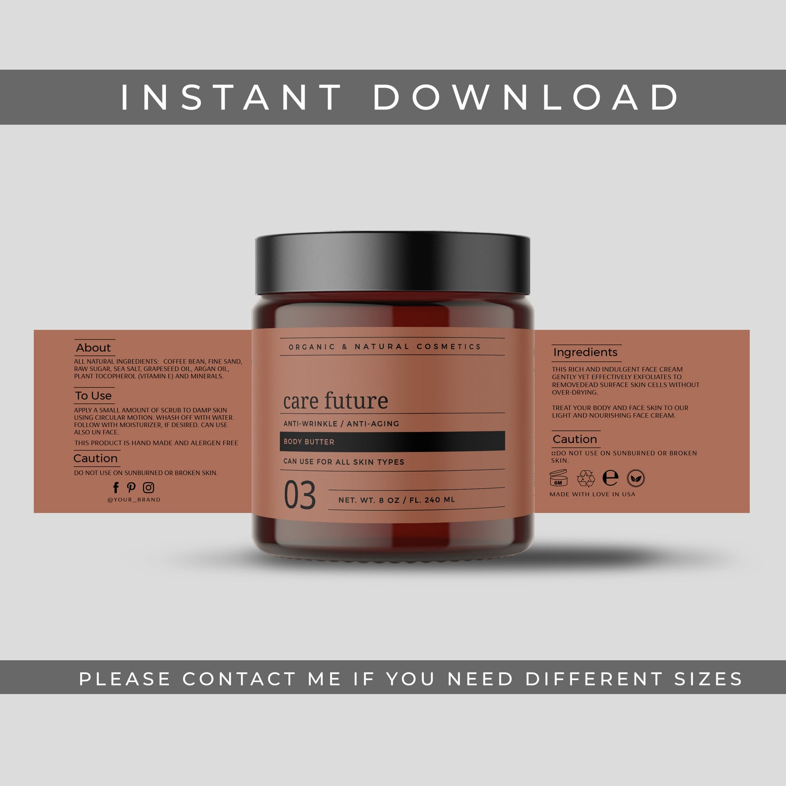 Editable Cosmetic Jar Label Template, Printable Beauty Product Label ...