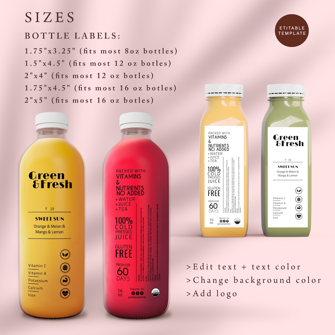 Editable Juice Bottle Label Template Printable Clear Juice - Etsy Canada