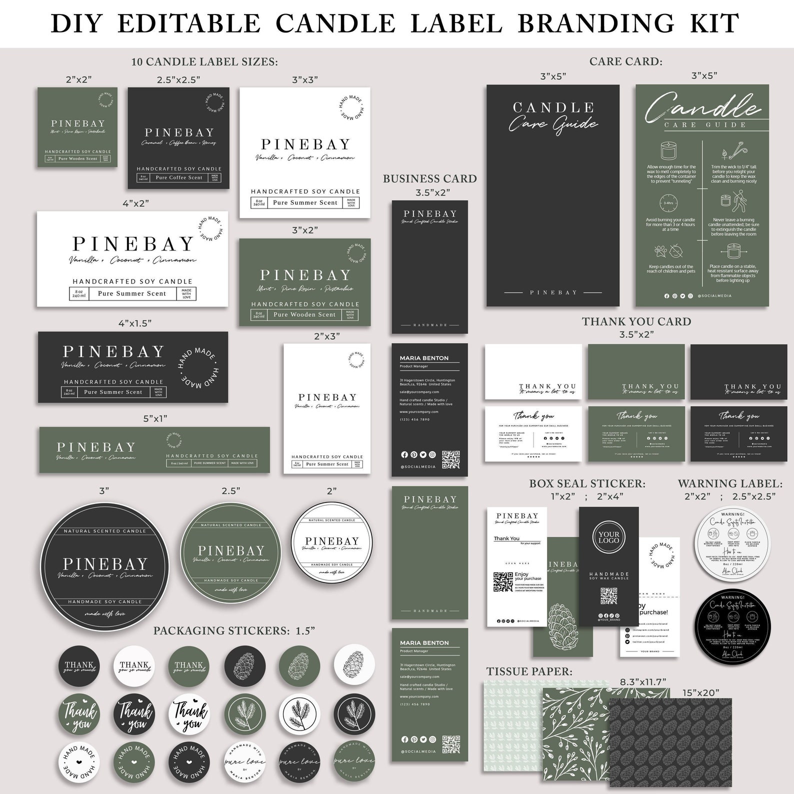 Editable Candle Business Branding Kit, Candle Branding Bundle, DIY ...